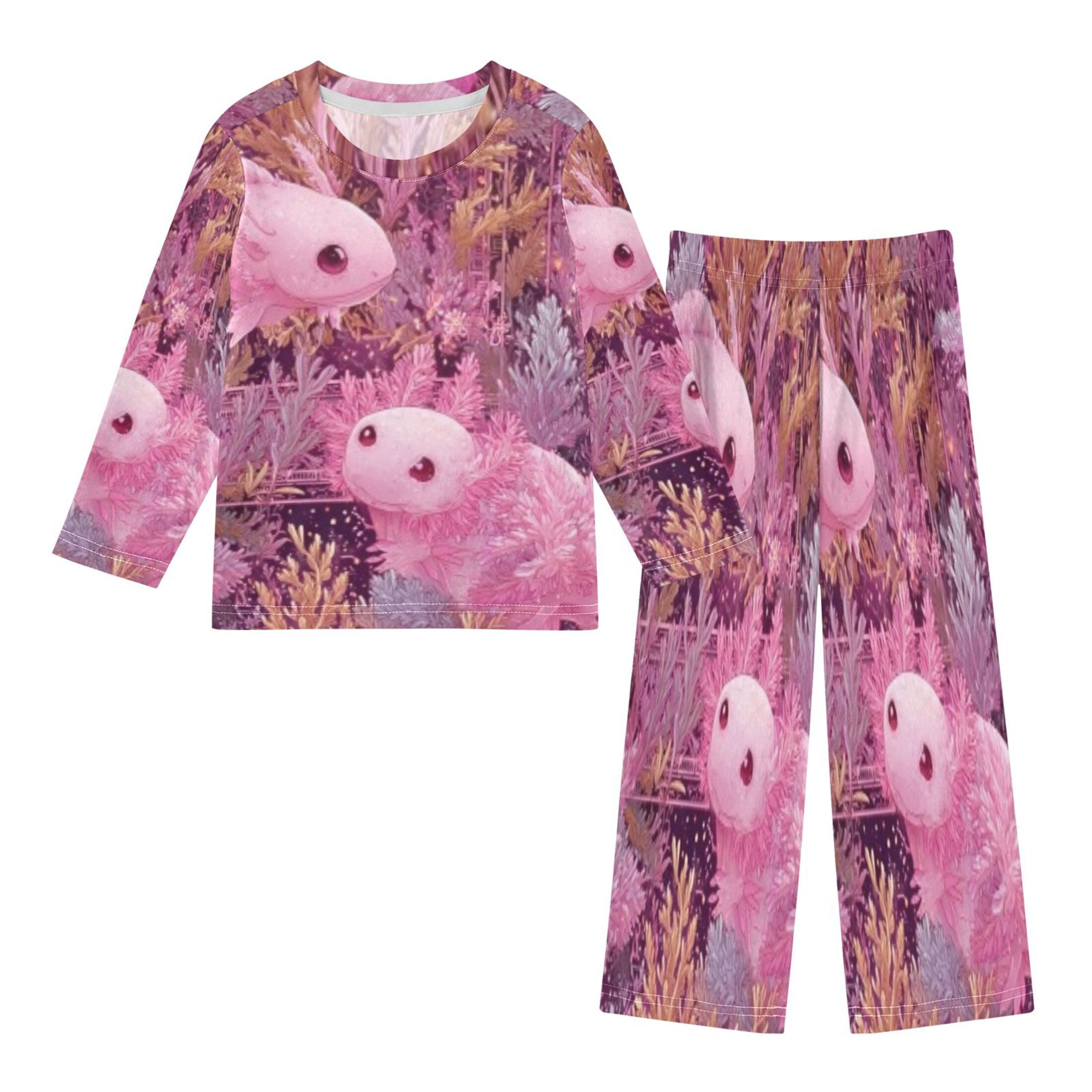 DIXRUYEE Fleece Pajama Set Loose Style Elastic Waist Pockets Pink Fish ...