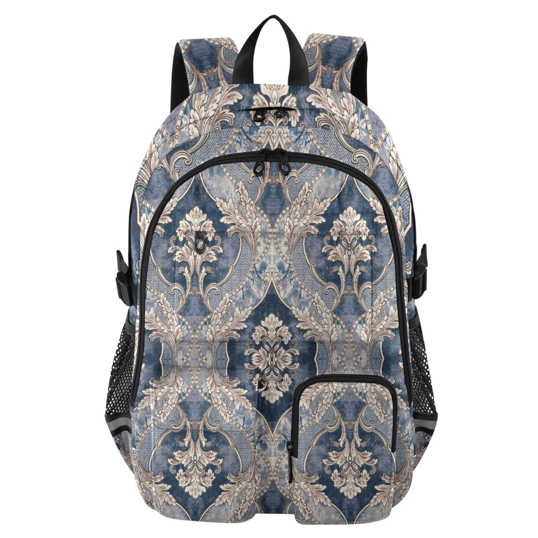DIXRUYEE Indigo Damask Bloom Backpack for School 14”Laptop Compatible ...