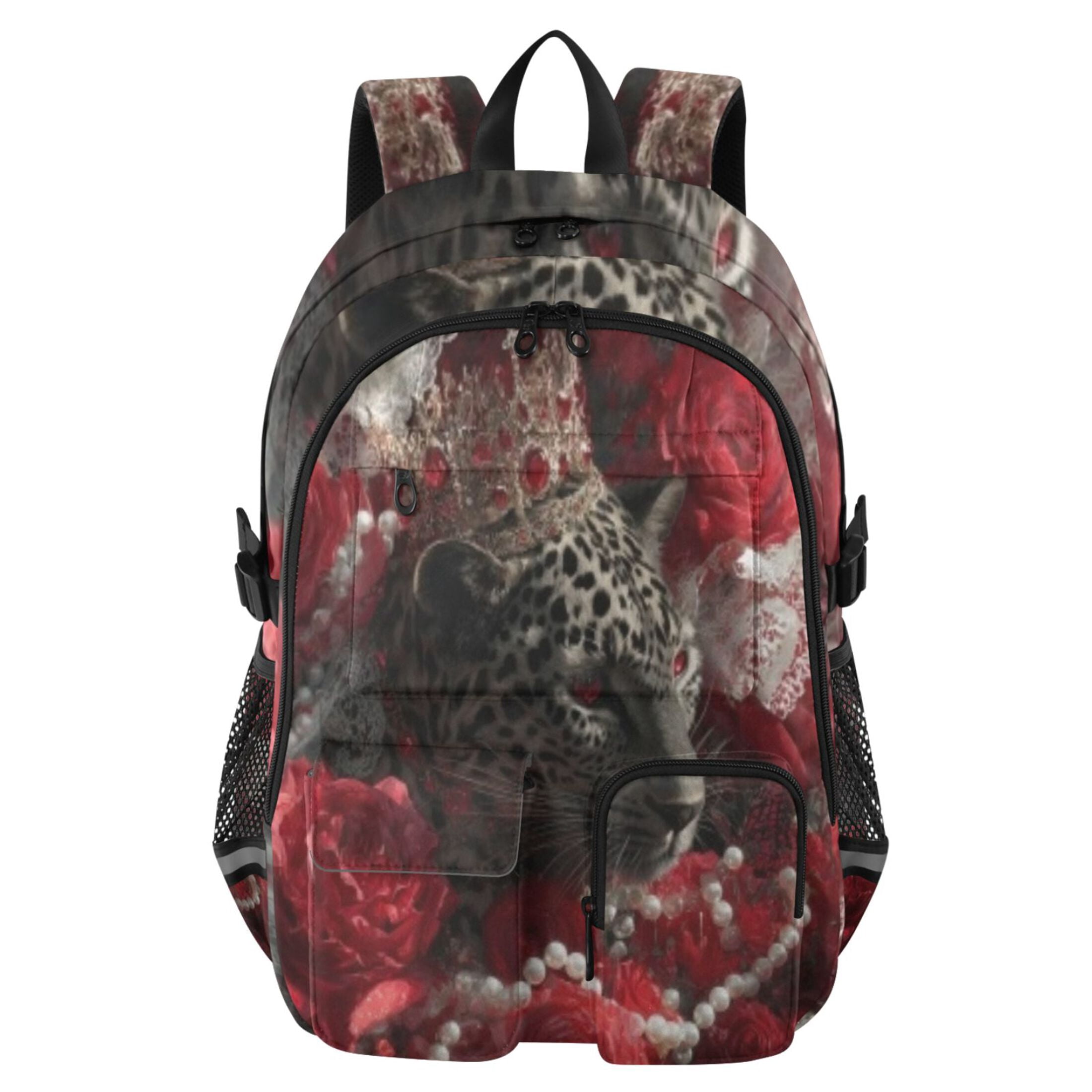 DIXRUYEE Leopard Red Roses Crown Backpack for School 14”Laptop ...