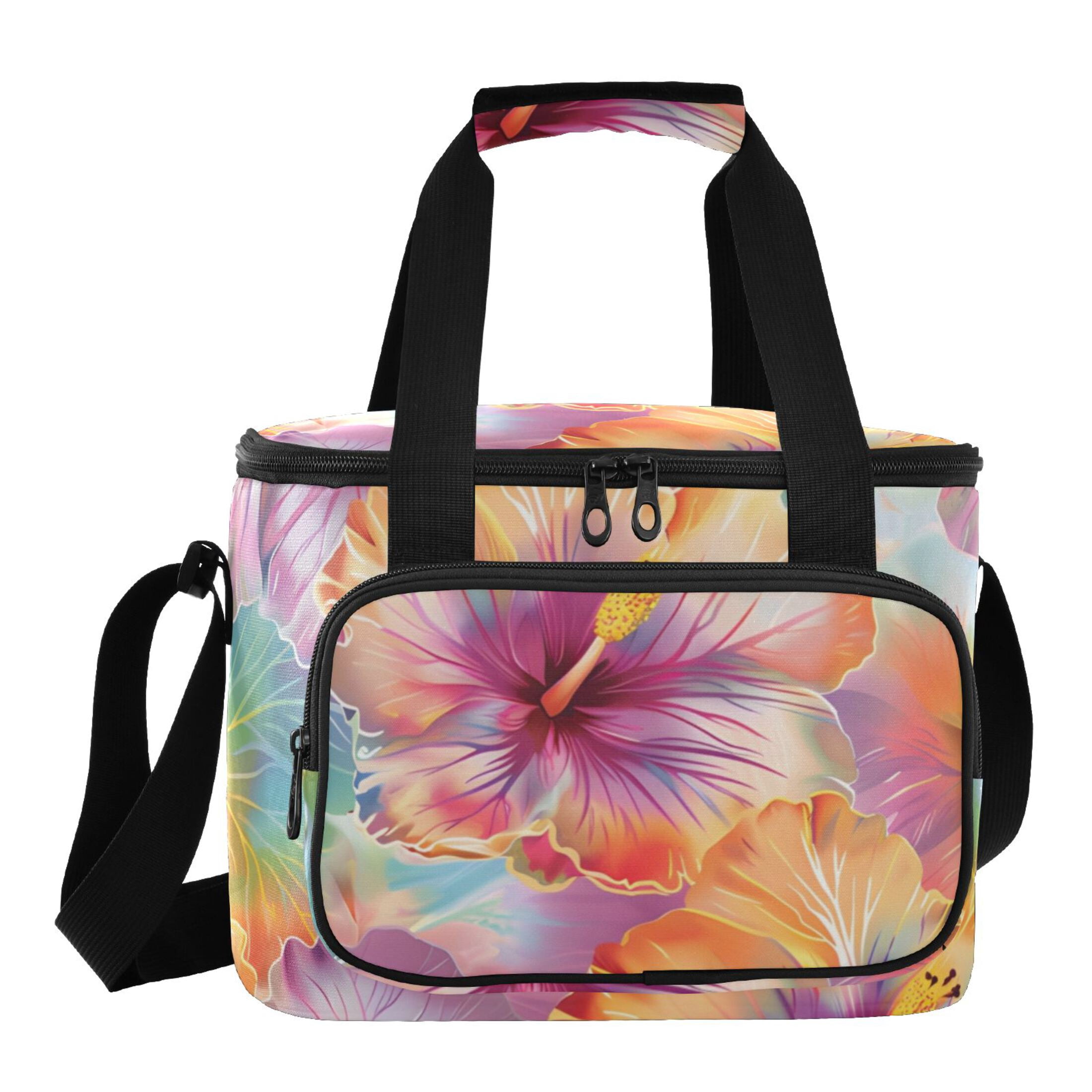 DIXRUYEE Light Color Hibiscus Flower Pattern Cooler BagWaterproof 600D ...