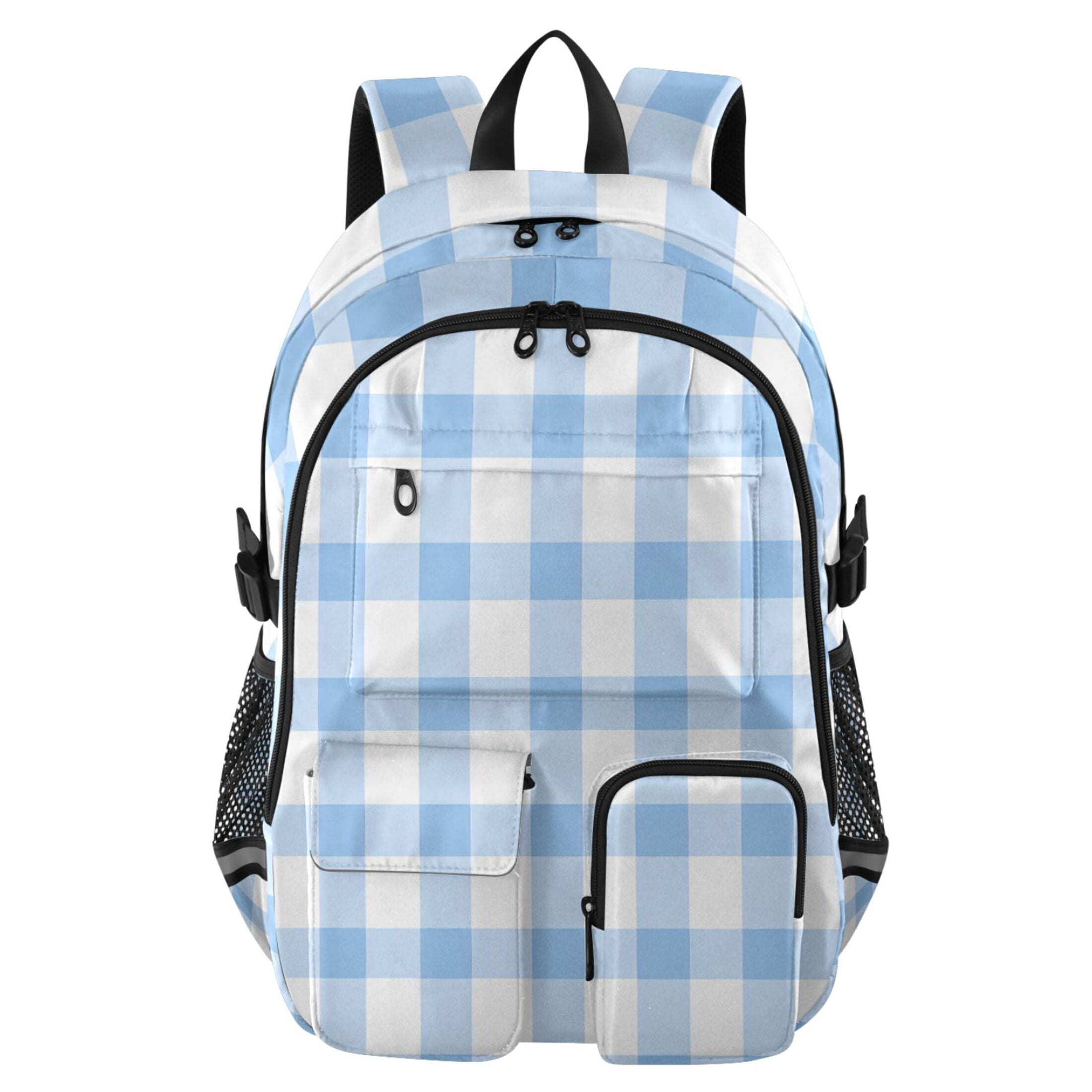 DIXRUYEE Lightbluewhitecheck Pattern Backpack for School 14”Laptop ...