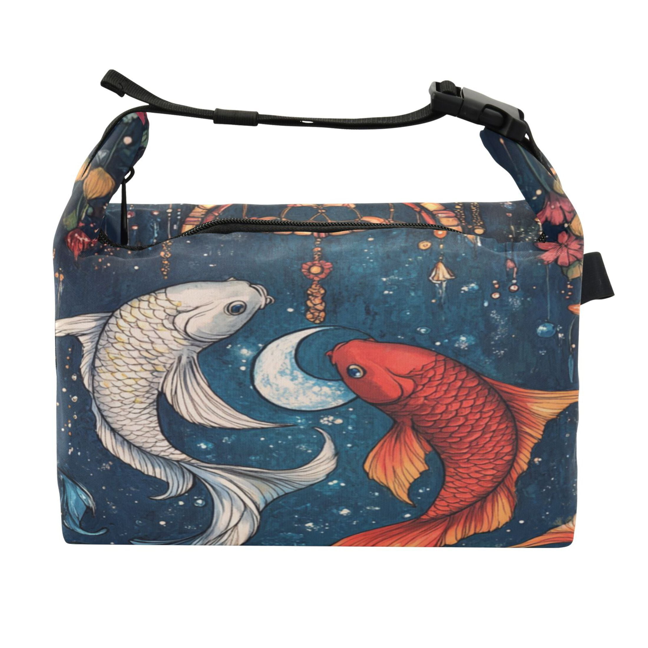 DIXRUYEE Lunch Bag Double Deck Lunch Cooler Box Fashion Dancing Koi ...