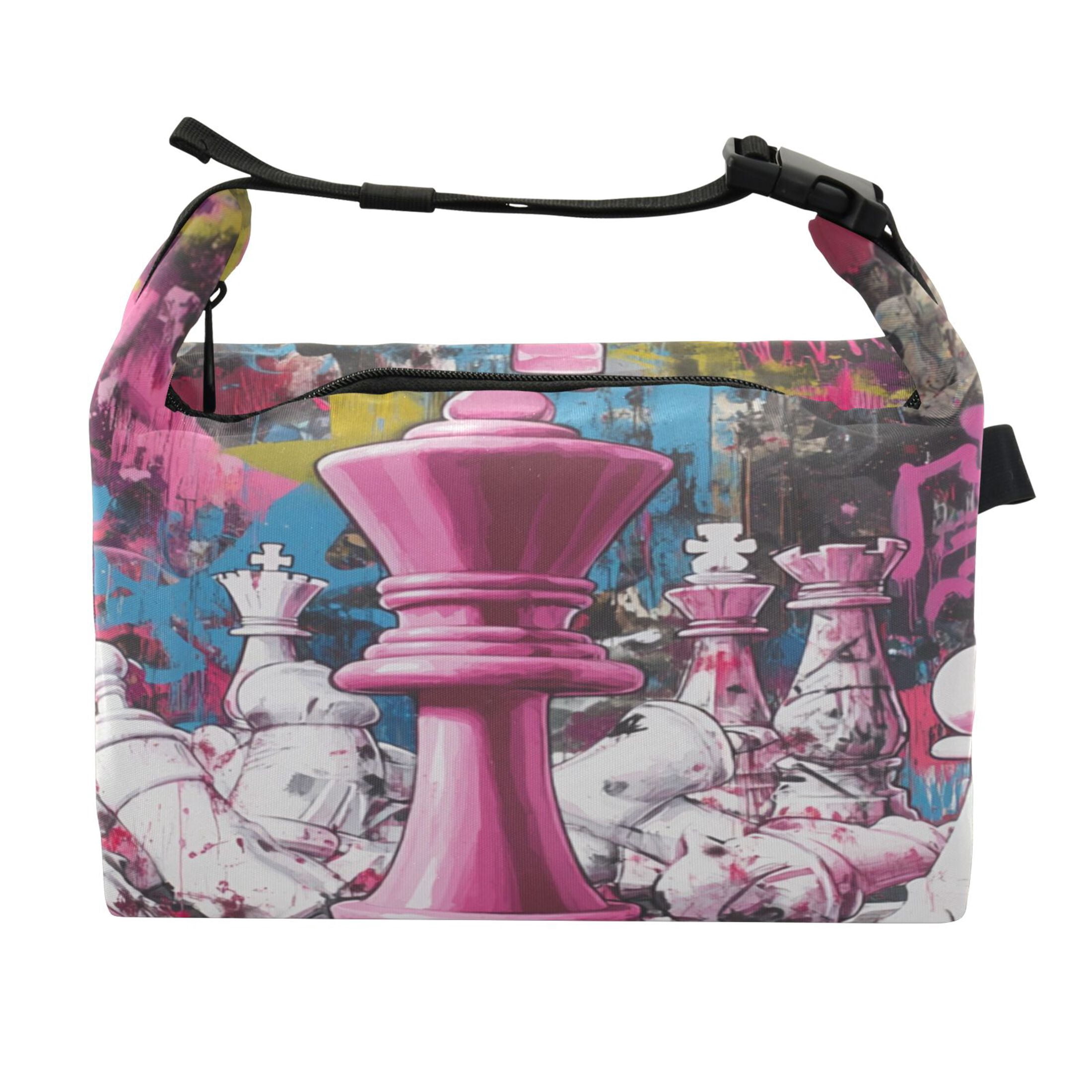 DIXRUYEE Lunch Bag Double Deck Lunch Cooler Box Fashion Graffiti Chess ...