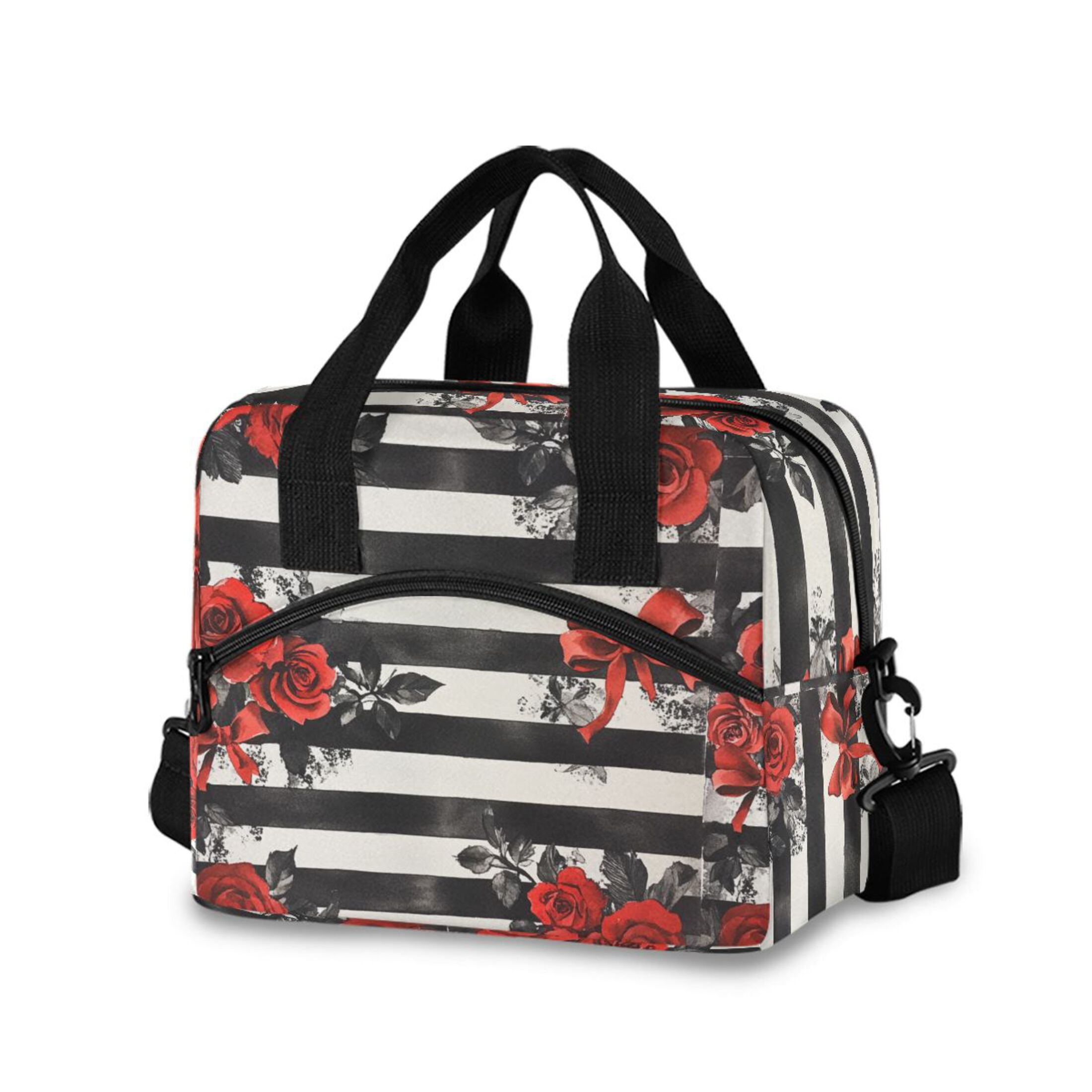 DIXRUYEE Lunch Bag Double Deck Lunch Cooler Box Tote Bag Fashion Roses ...