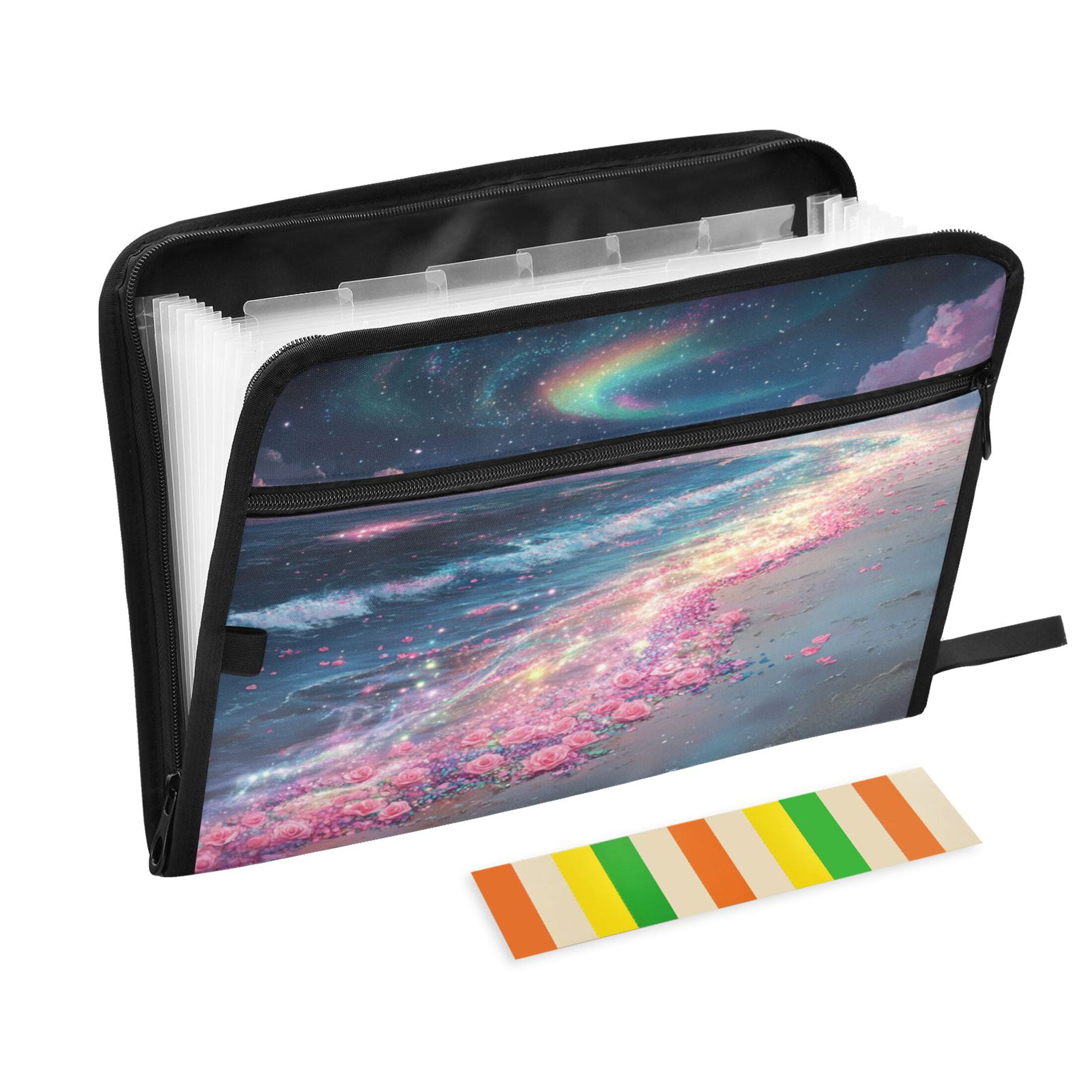 DIXRUYEE Organ Folders Expanding Folder with Color Label 13 Pocket Celestial Beach Dream Printed ...