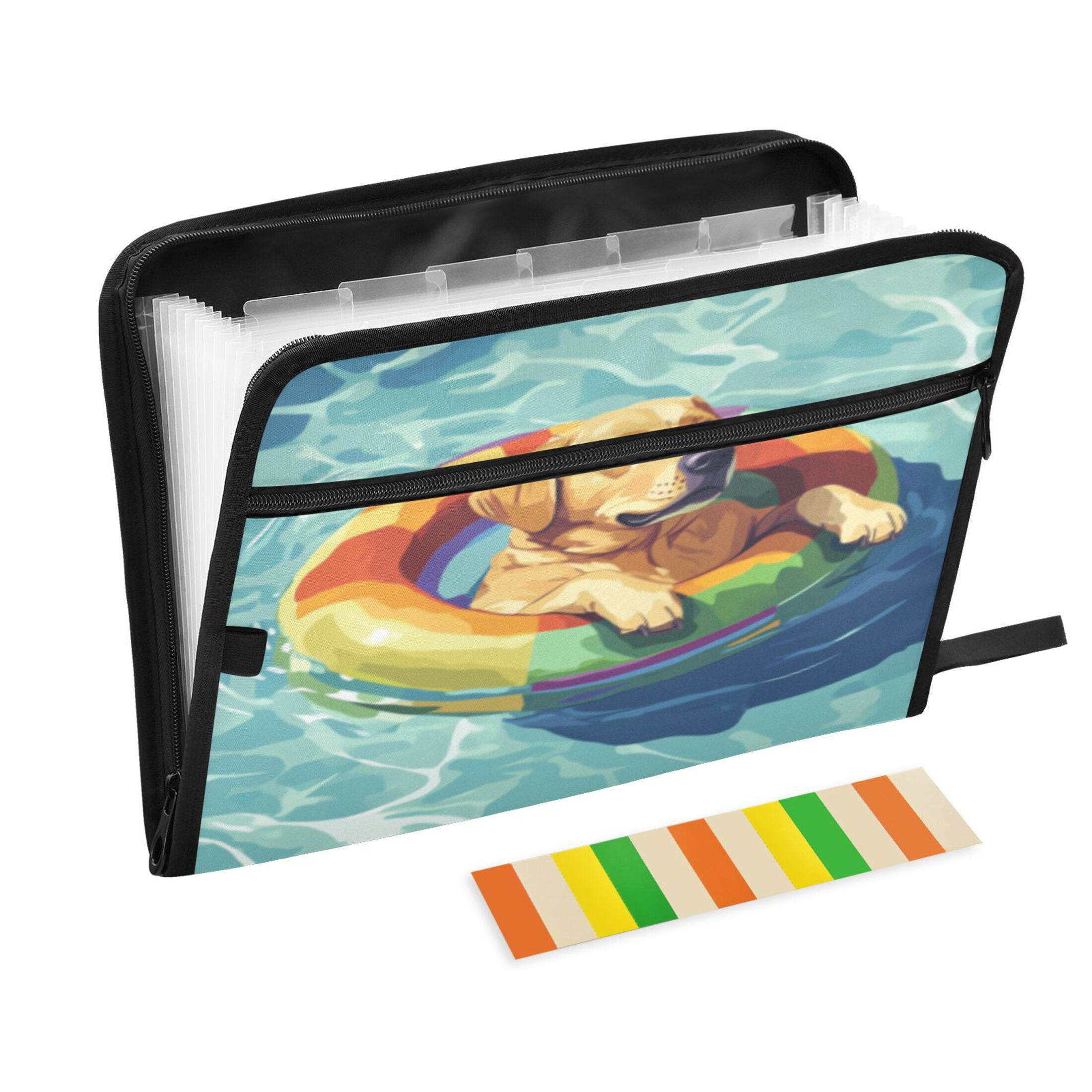 DIXRUYEE Organ Folders Expanding Folder with Color Label 13 Pocket Dog on A Swim Rings Printed ...