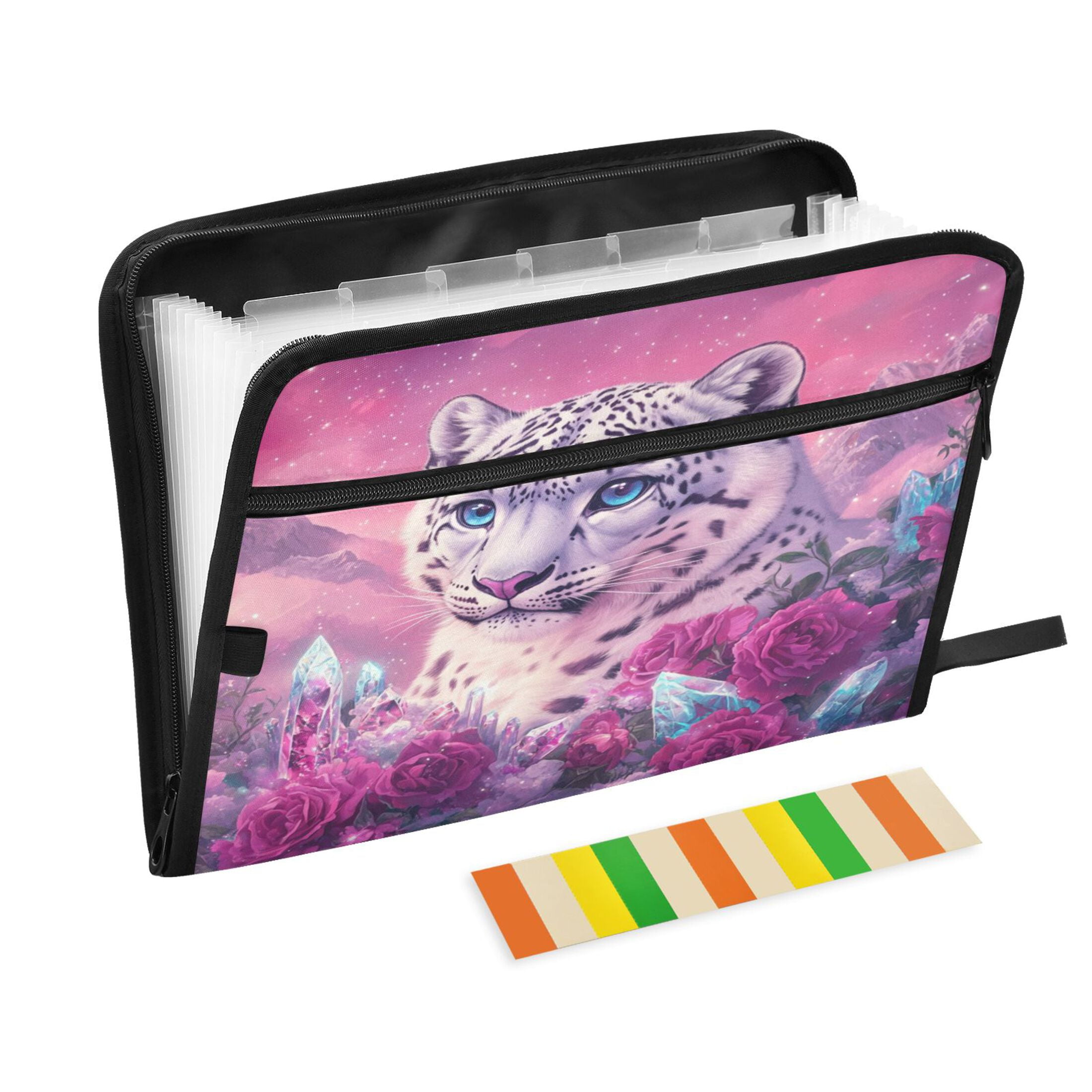 DIXRUYEE Organ Folders Expanding Folder with Color Label 13 Pocket Snow Leopard Fantasy Art ...