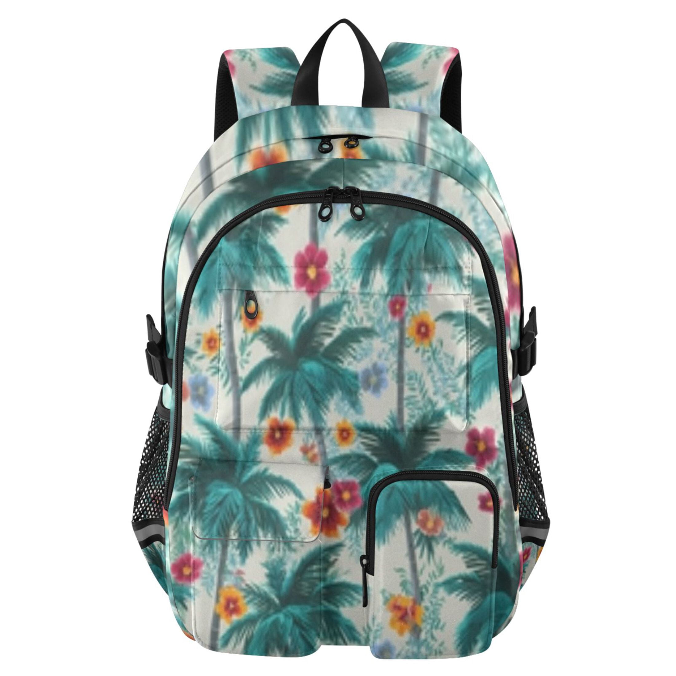 DIXRUYEE Palm Trees Hibiscus Flowers Pattern Backpack for School 14 ...