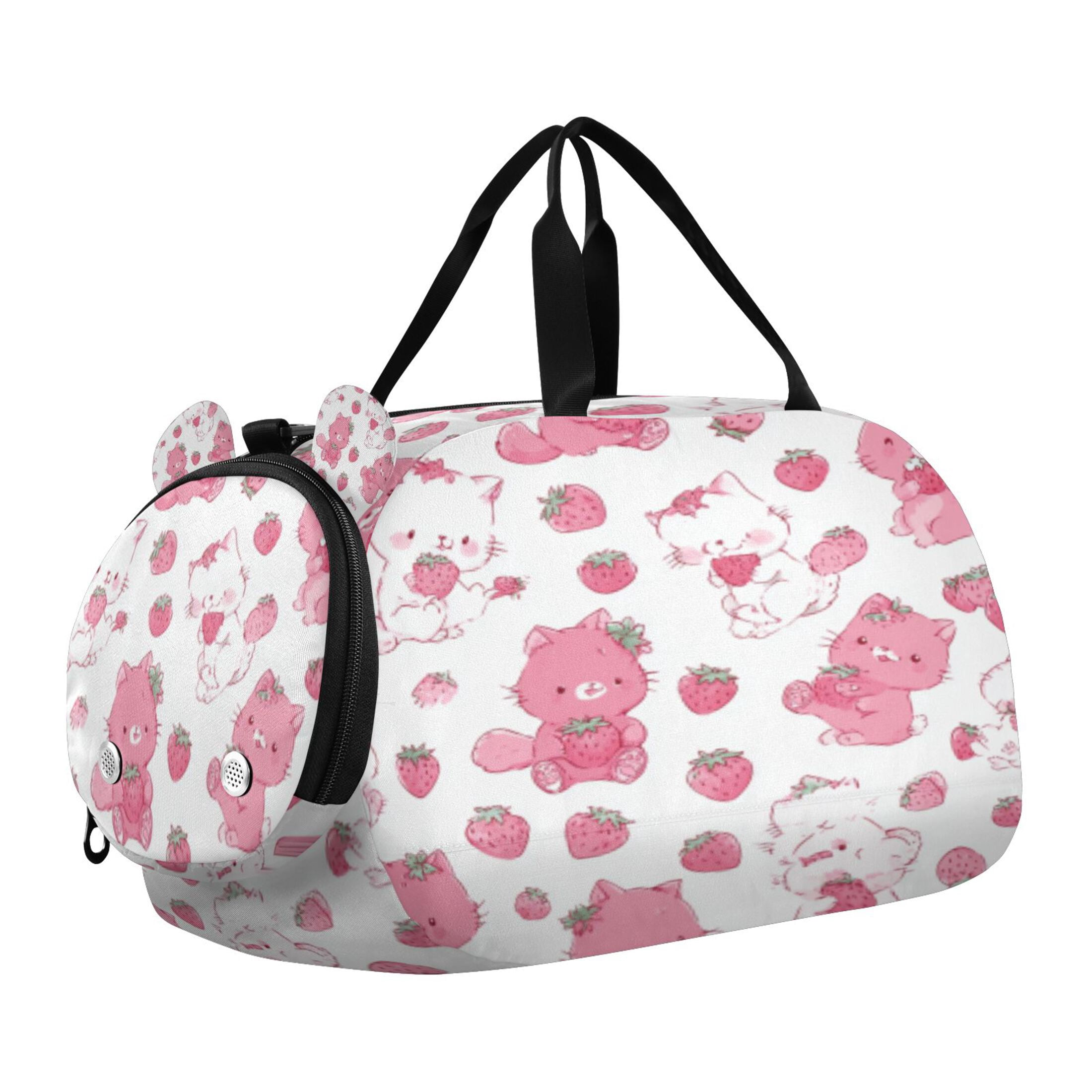 DIXRUYEE Pink Kitty Strawberry Scale Duffel Bag With Ventilated Shoe ...