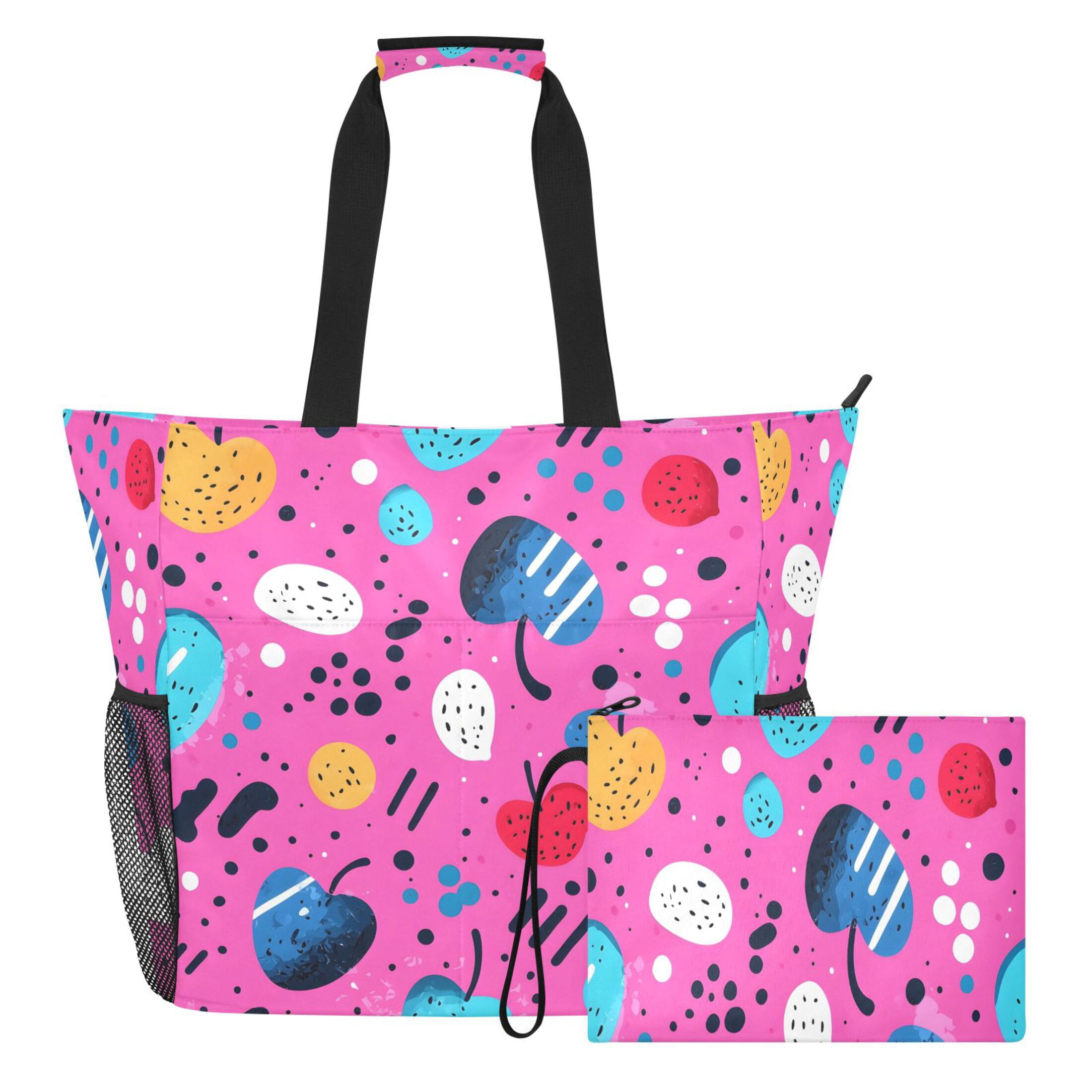 DIXRUYEE Pink Polka-dot Butterflies Pattern Large Water-Resistant Tote ...