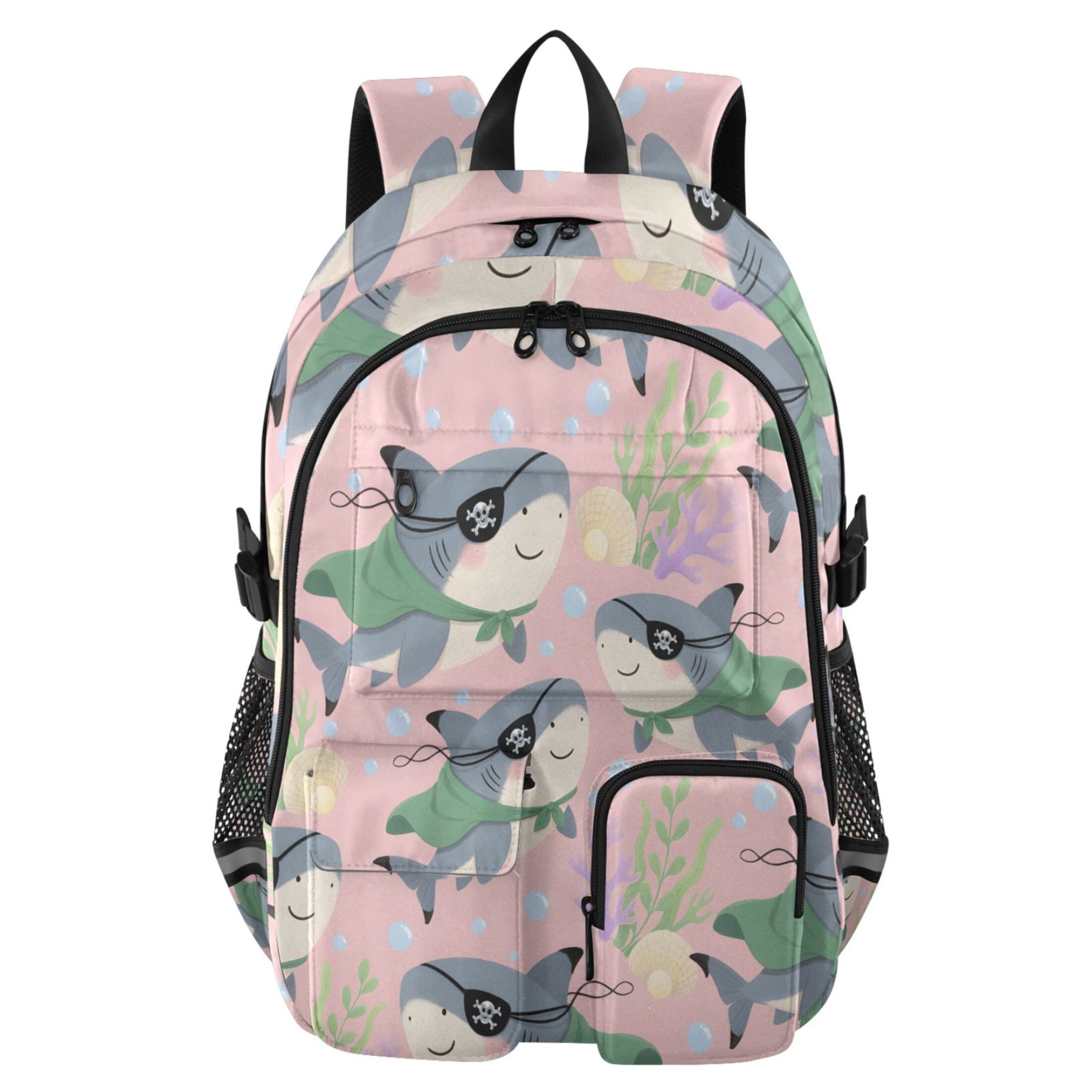 DIXRUYEE Pirate Shark Seaweed Bubbles Pattern Backpack for School 14 ...