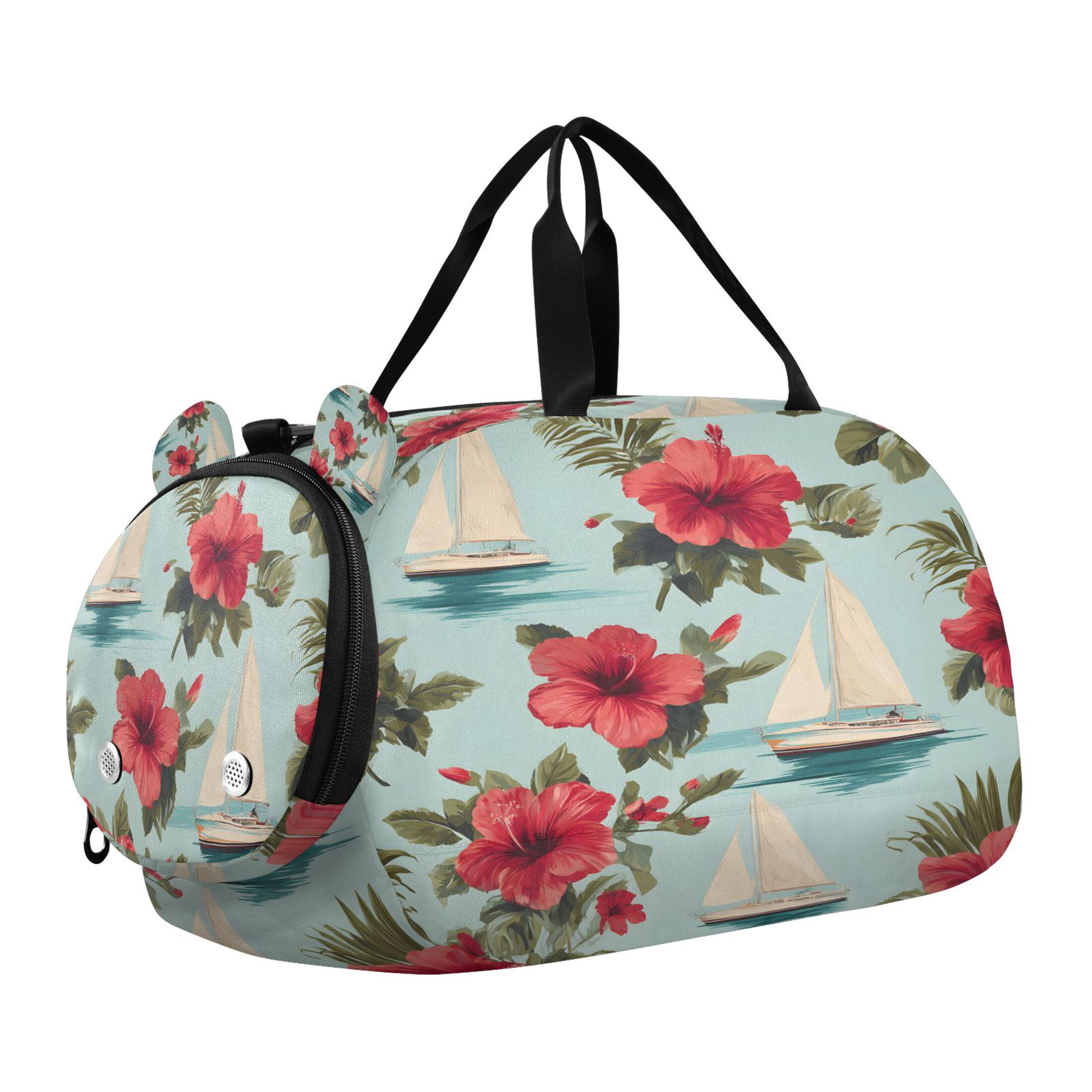 DIXRUYEE Red Hibiscus Flower Boat Pattern Scale Duffel Bag With ...