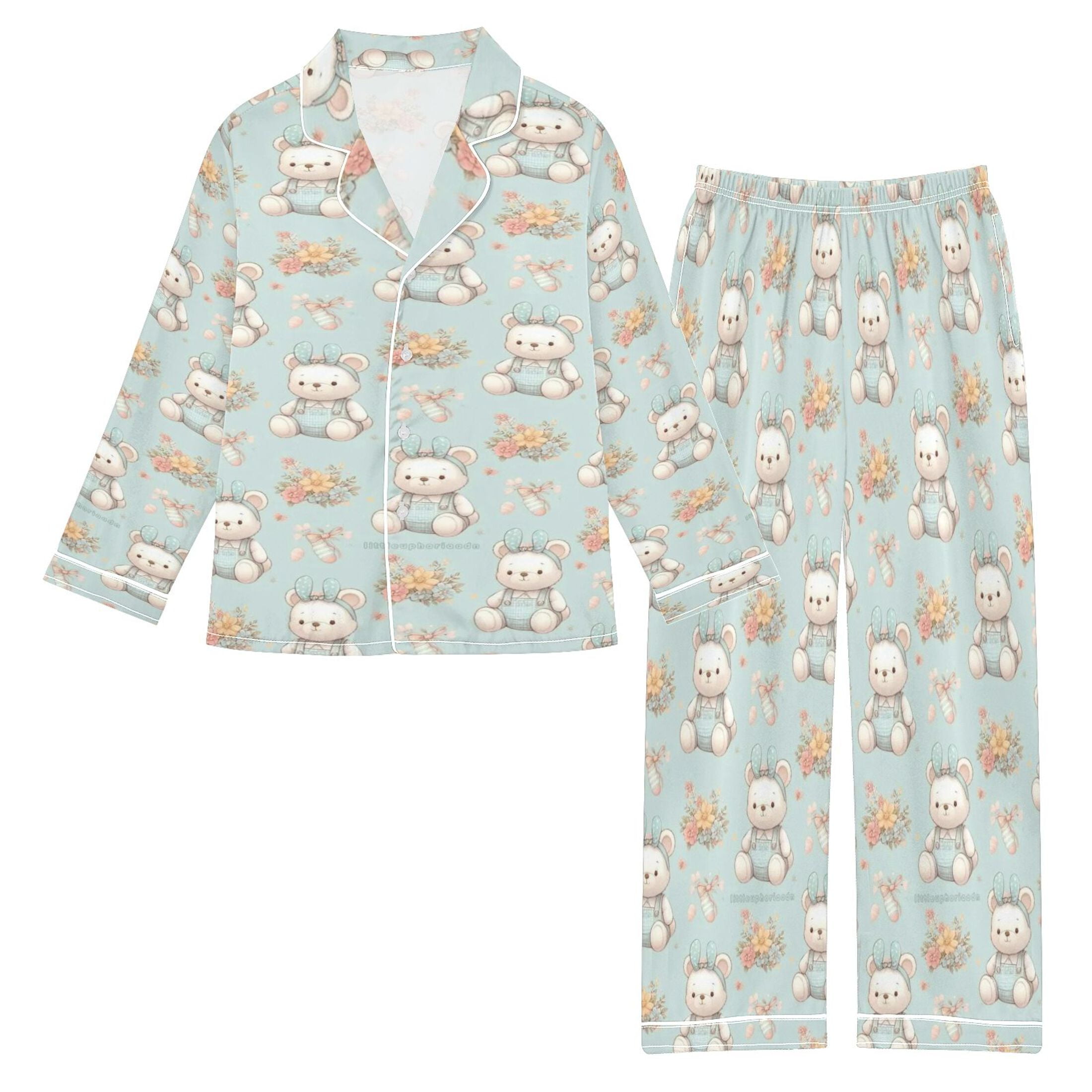 DIXRUYEE Satin Pajama Set Cute Bears on Light Blue Printed - Walmart.com