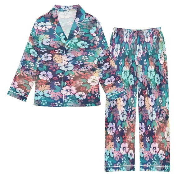 DIXRUYEE Satin Pajama Set Floral Fantasy Mosaic Printed - Walmart.com