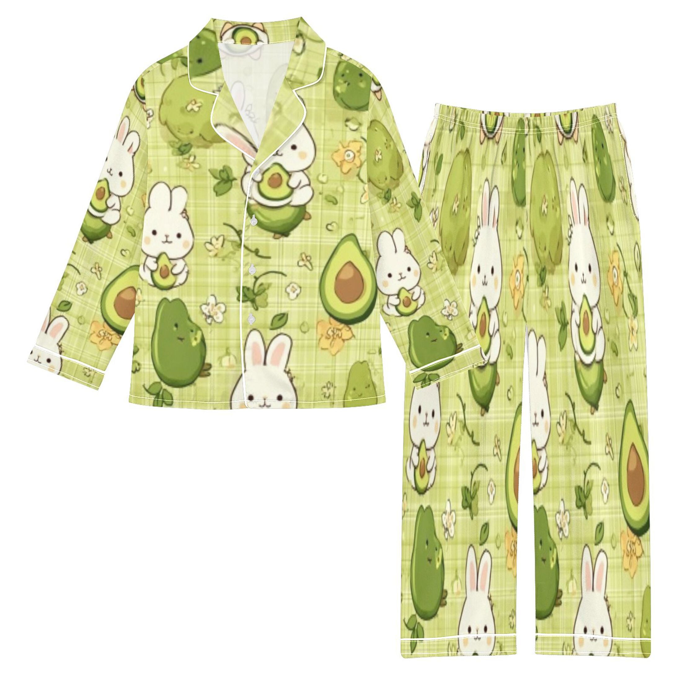 DIXRUYEE Satin Pajama Set Green Avocado Bunny Printed - Walmart.com