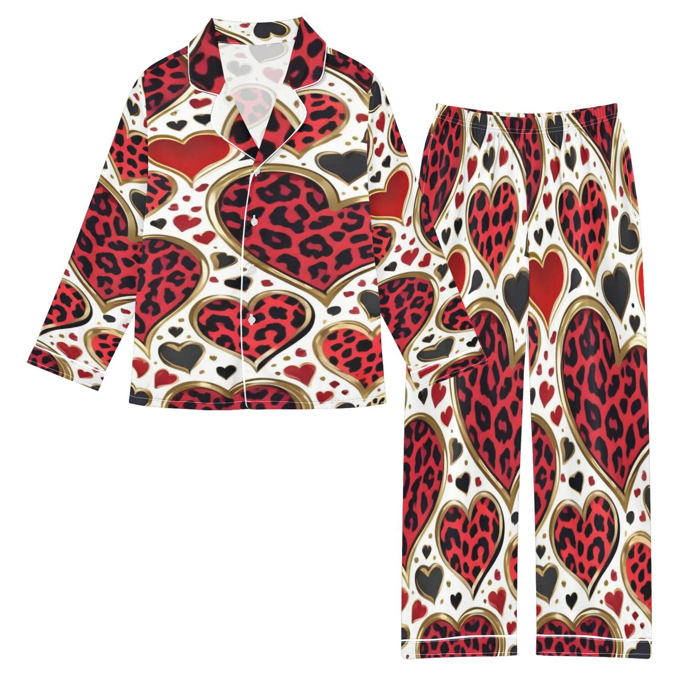 DIXRUYEE Satin Pajama Set Leopard Heart Edgy Print Printed - Walmart.com