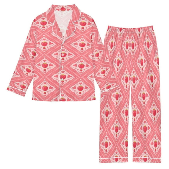DIXRUYEE Satin Pajama Set Retro Pink Heart Diamond Printed - Walmart.com