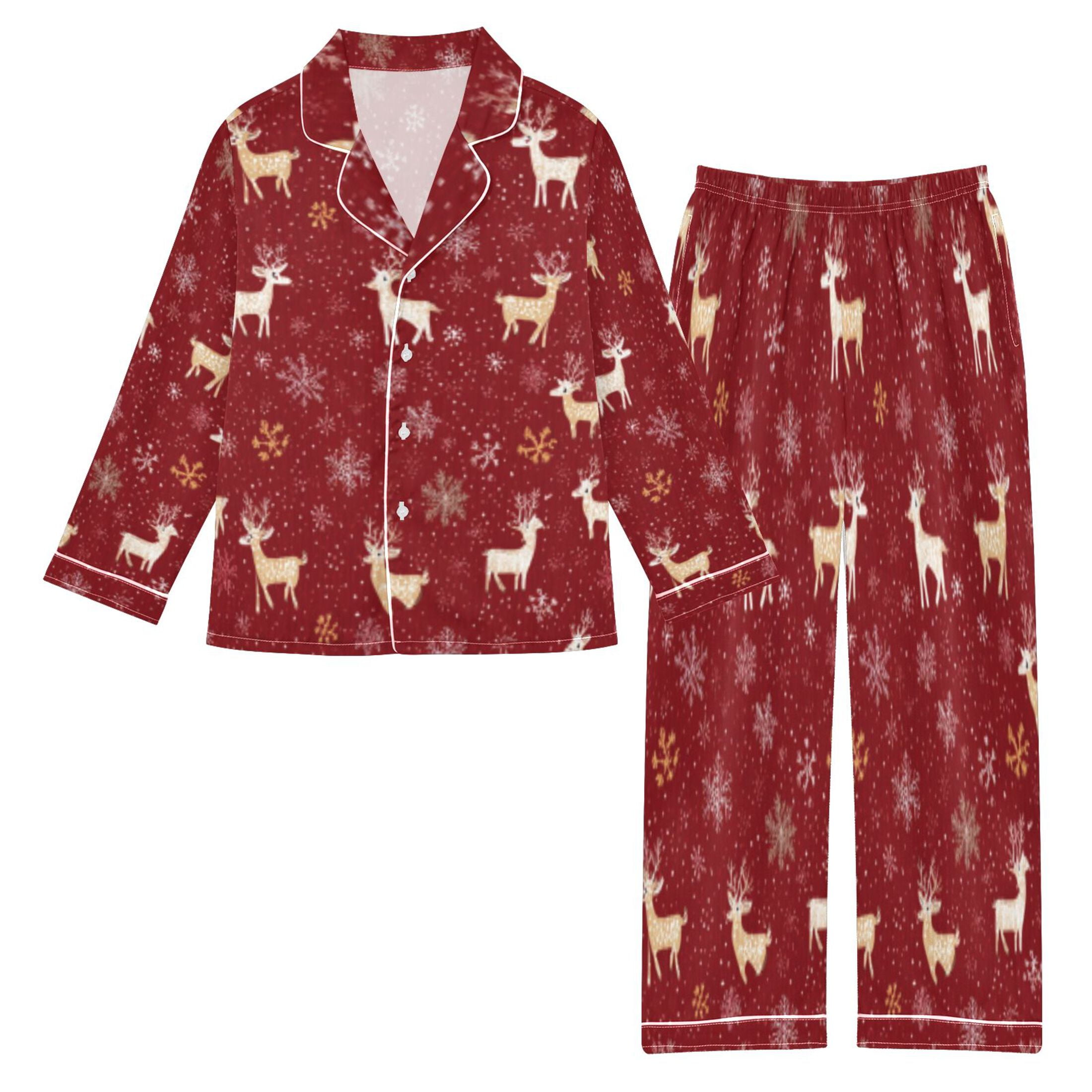 DIXRUYEE Satin Pajama Set Ruby Reindeer Snowfall Dance Printed ...