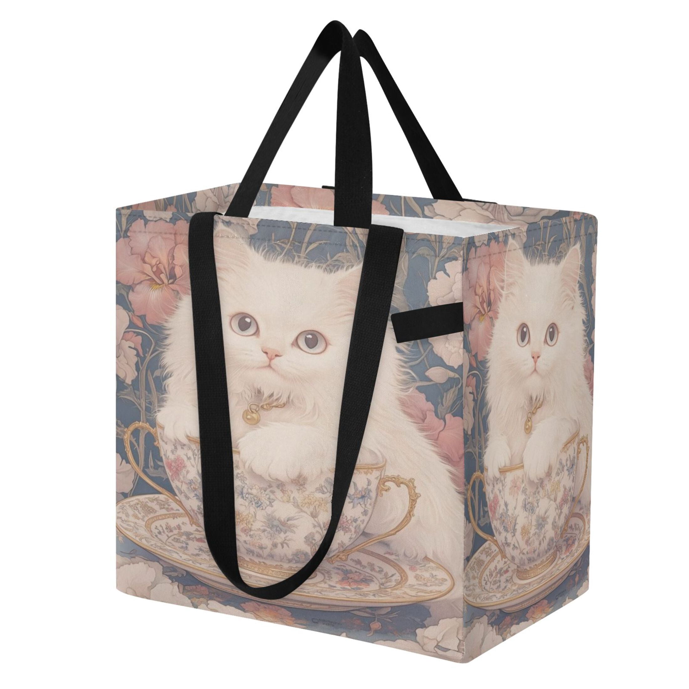 DIXRUYEE Shoulderbag Canvas Tote Multi-Use Bag In Teacup Kitty Vintage ...
