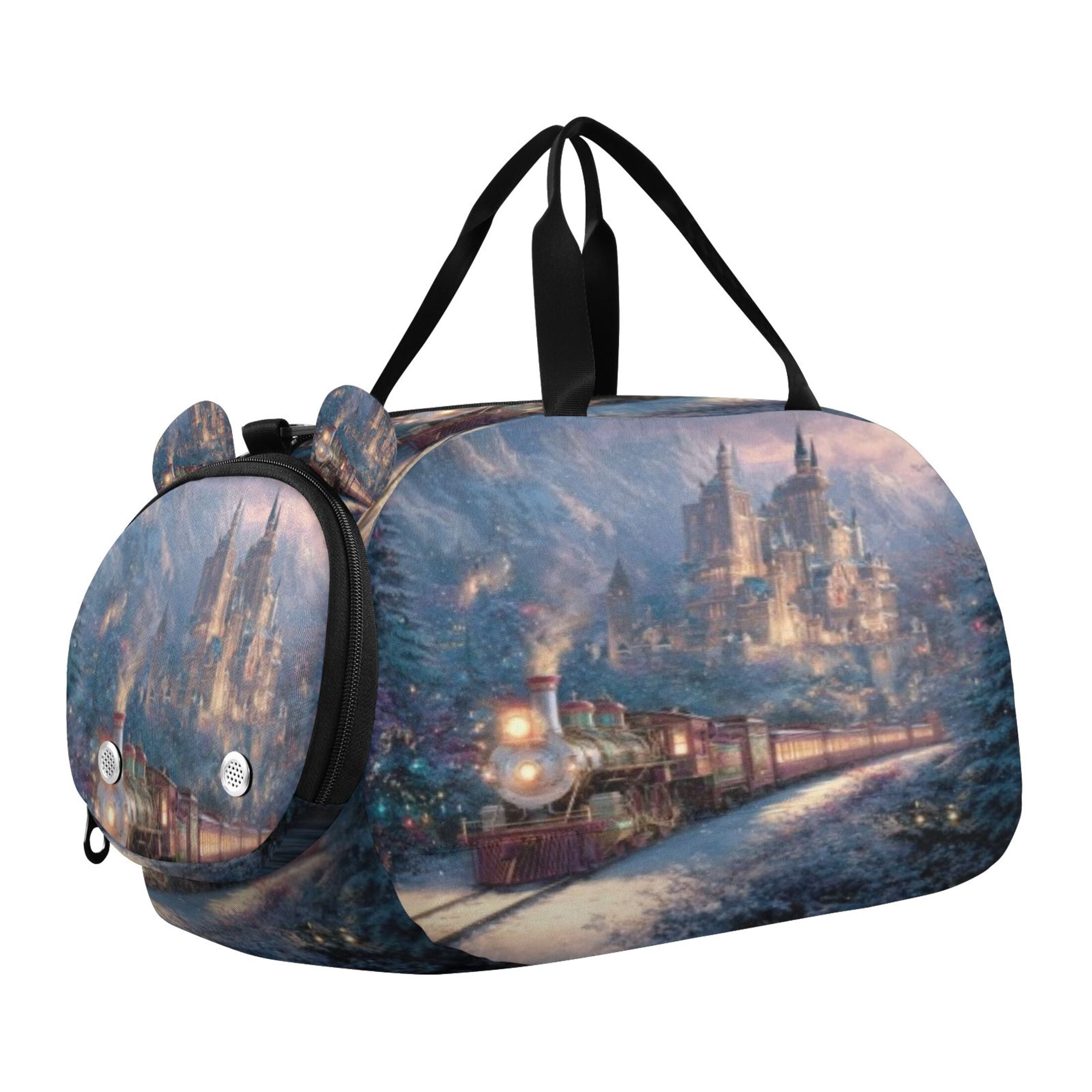 DIXRUYEE Snowy Castle Train Scale Duffel Bag With Ventilated Shoe ...
