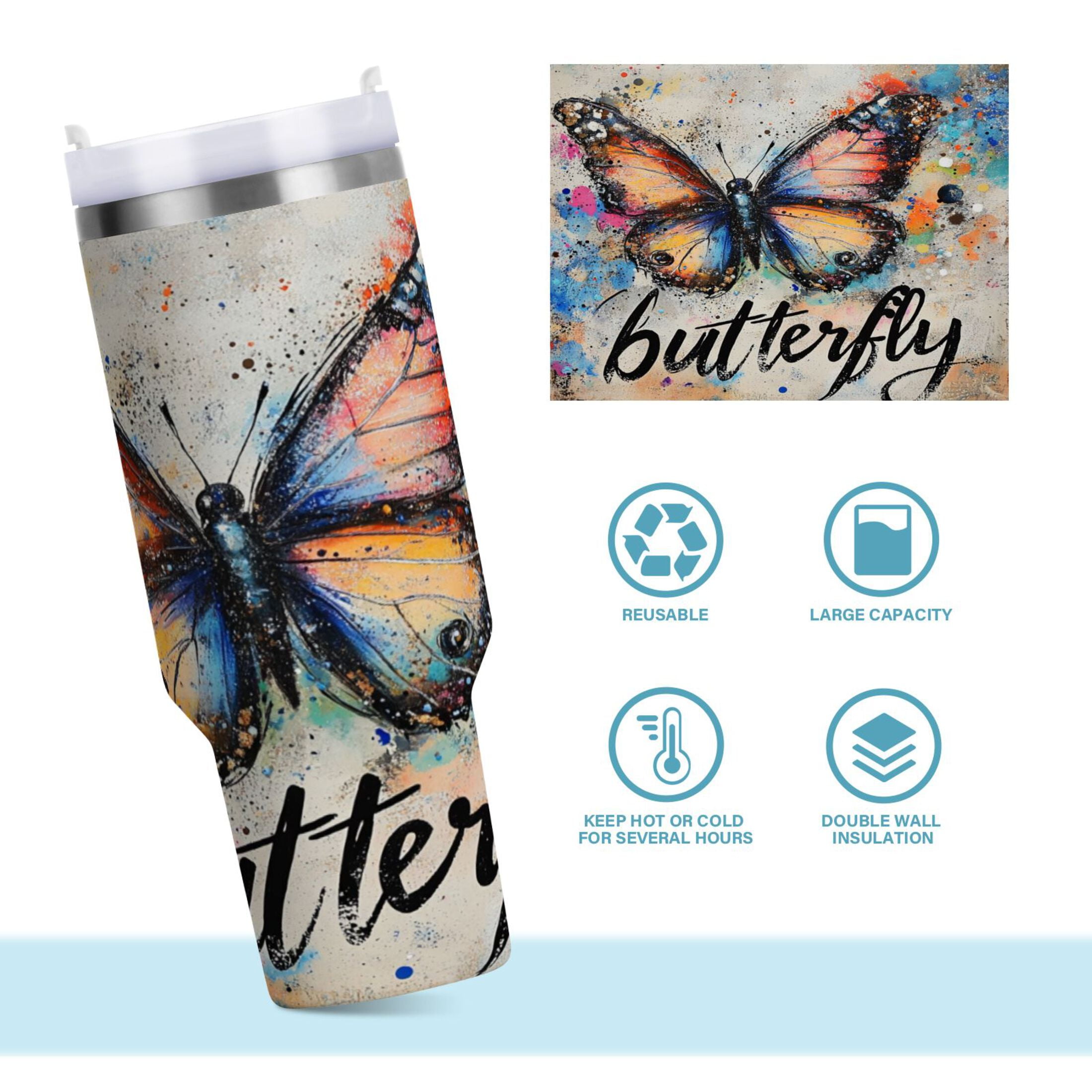 DIXRUYEE Steel Water Bottles Tumbler Creative Blueberry Burst Pattern ...