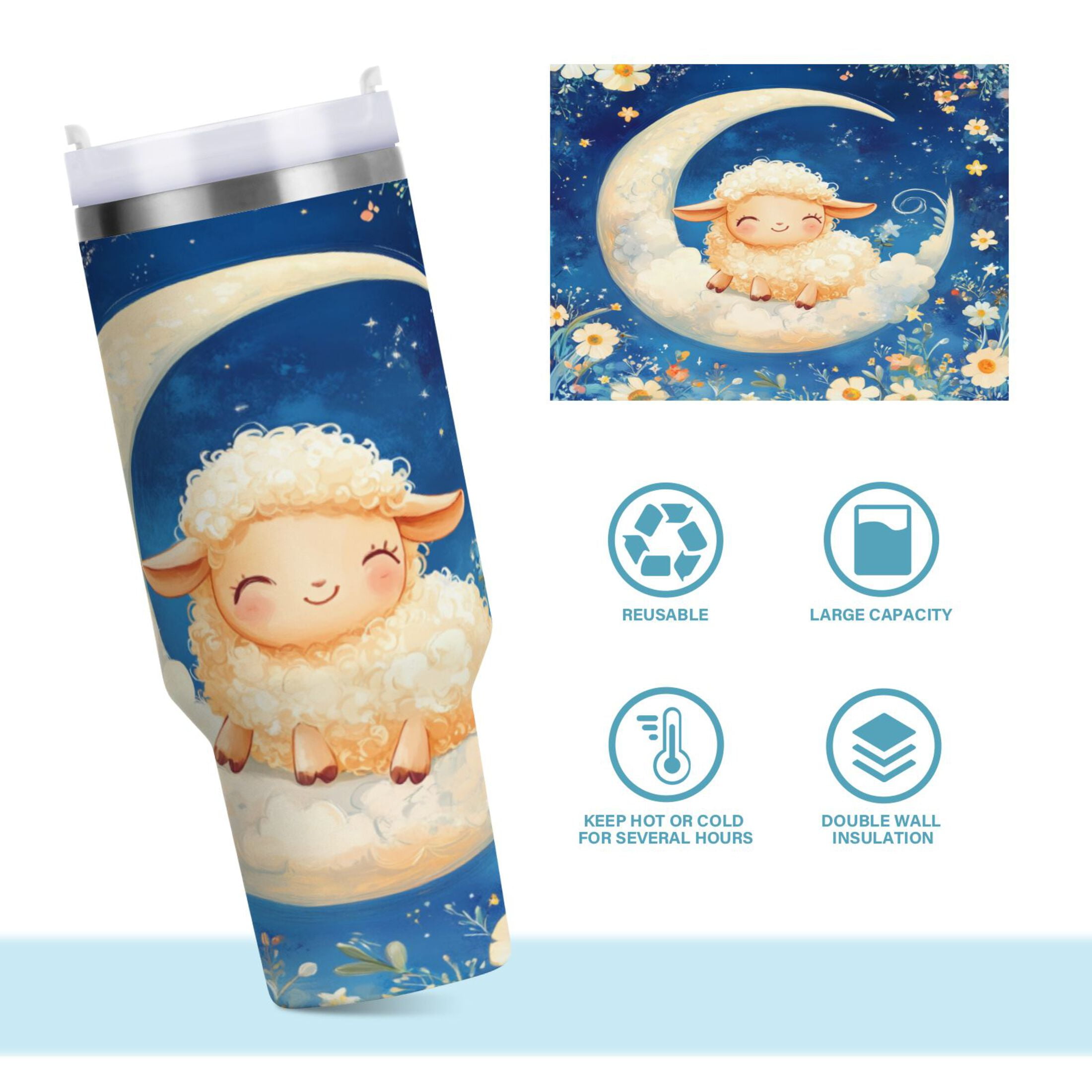 DIXRUYEE Steel Water Bottles Tumbler Creative Celestial Cuddle Pattern ...