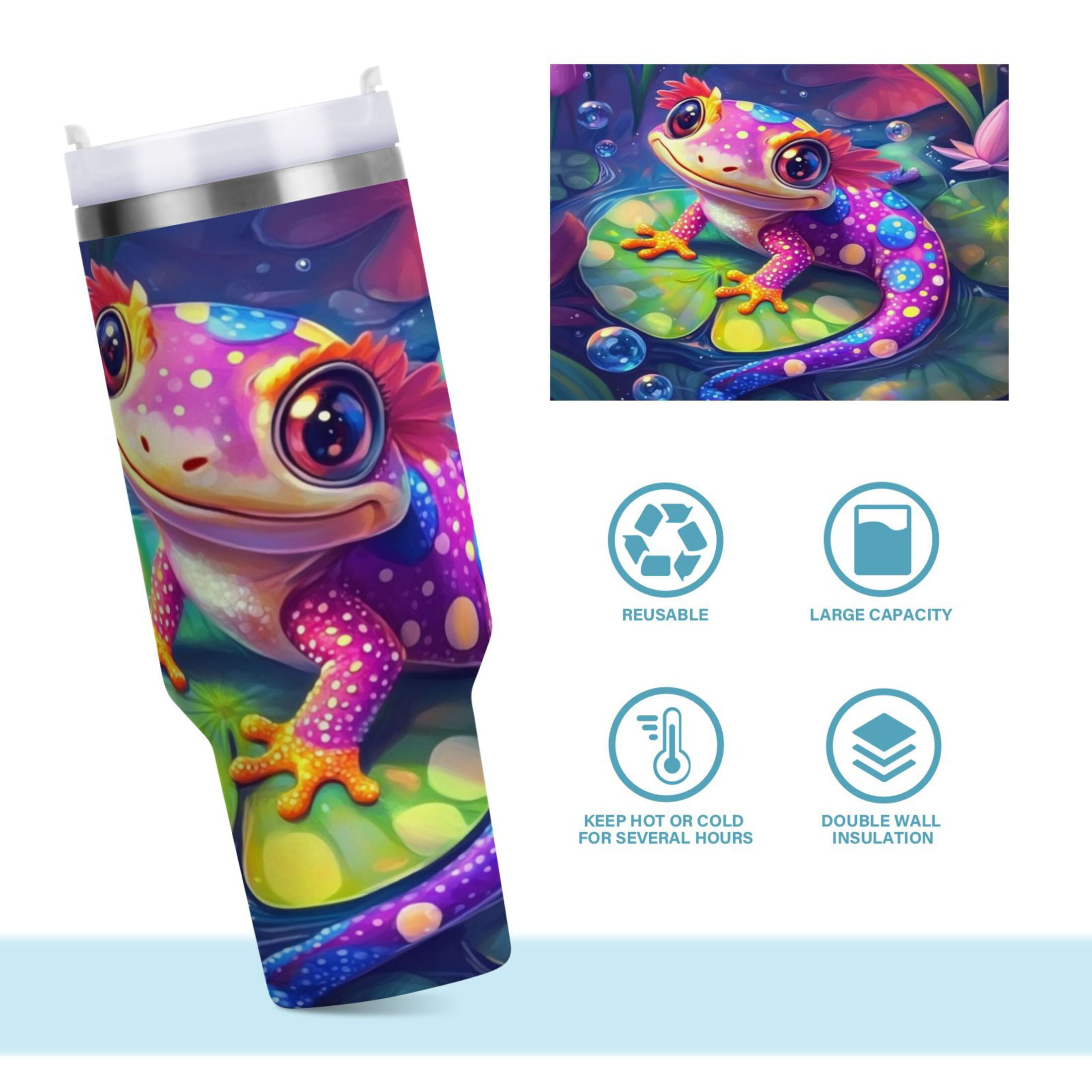 DIXRUYEE Steel Water Bottles Tumbler Creative Colorful Frog Pattern ...