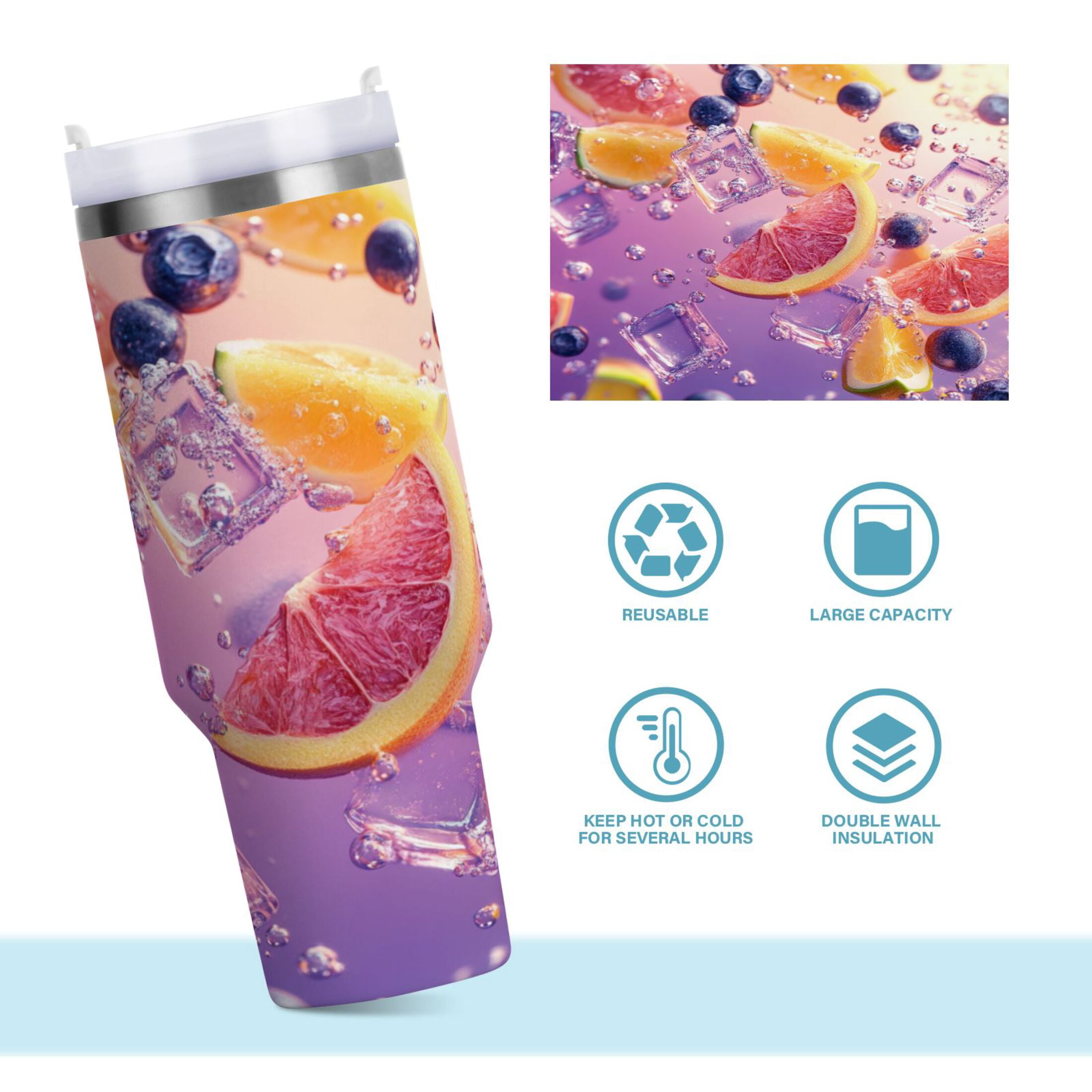 DIXRUYEE Steel Water Bottles Tumbler Creative Fruit Fusion Pattern 40oz ...