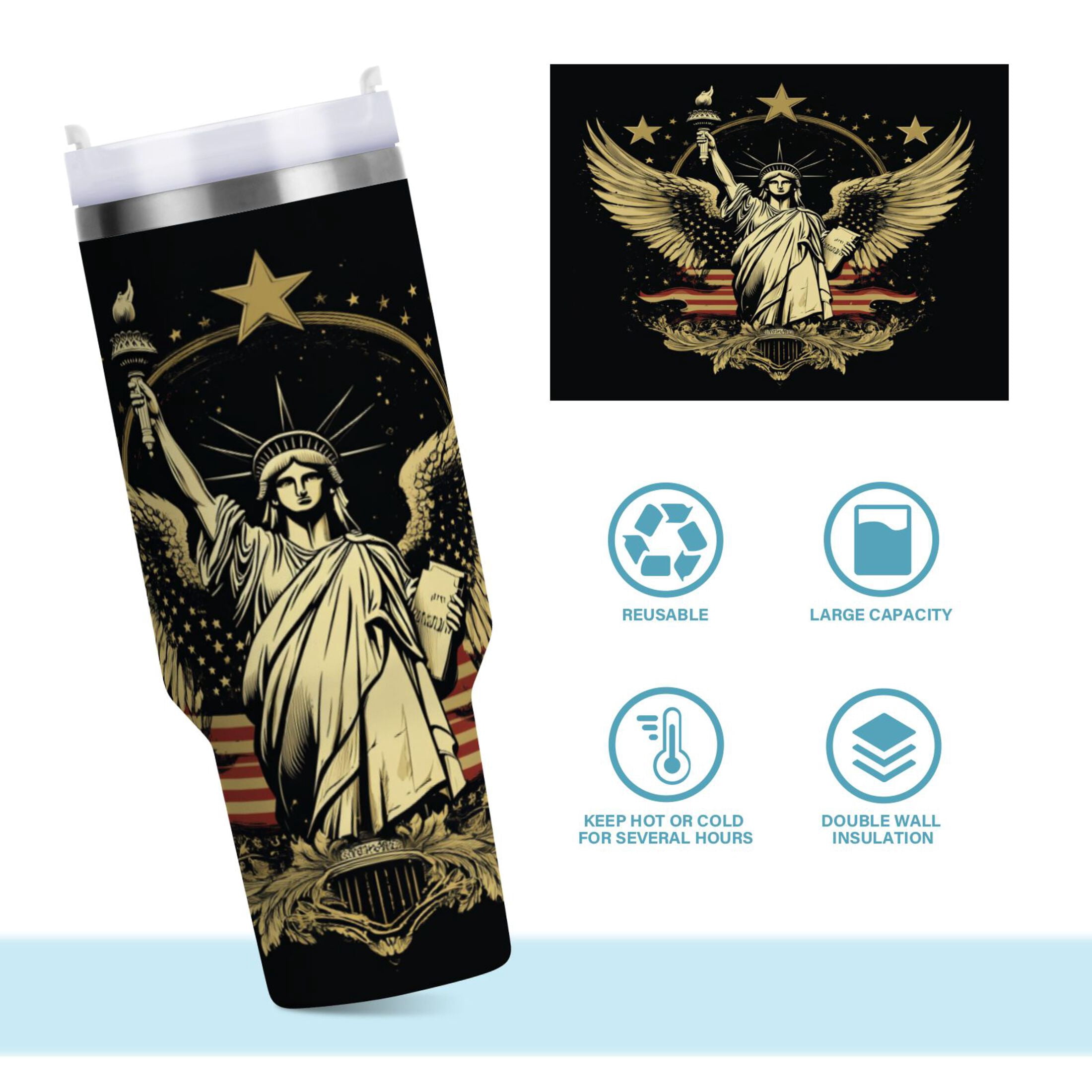 DIXRUYEE Steel Water Bottles Tumbler Creative Liberty's Embrace Pattern ...