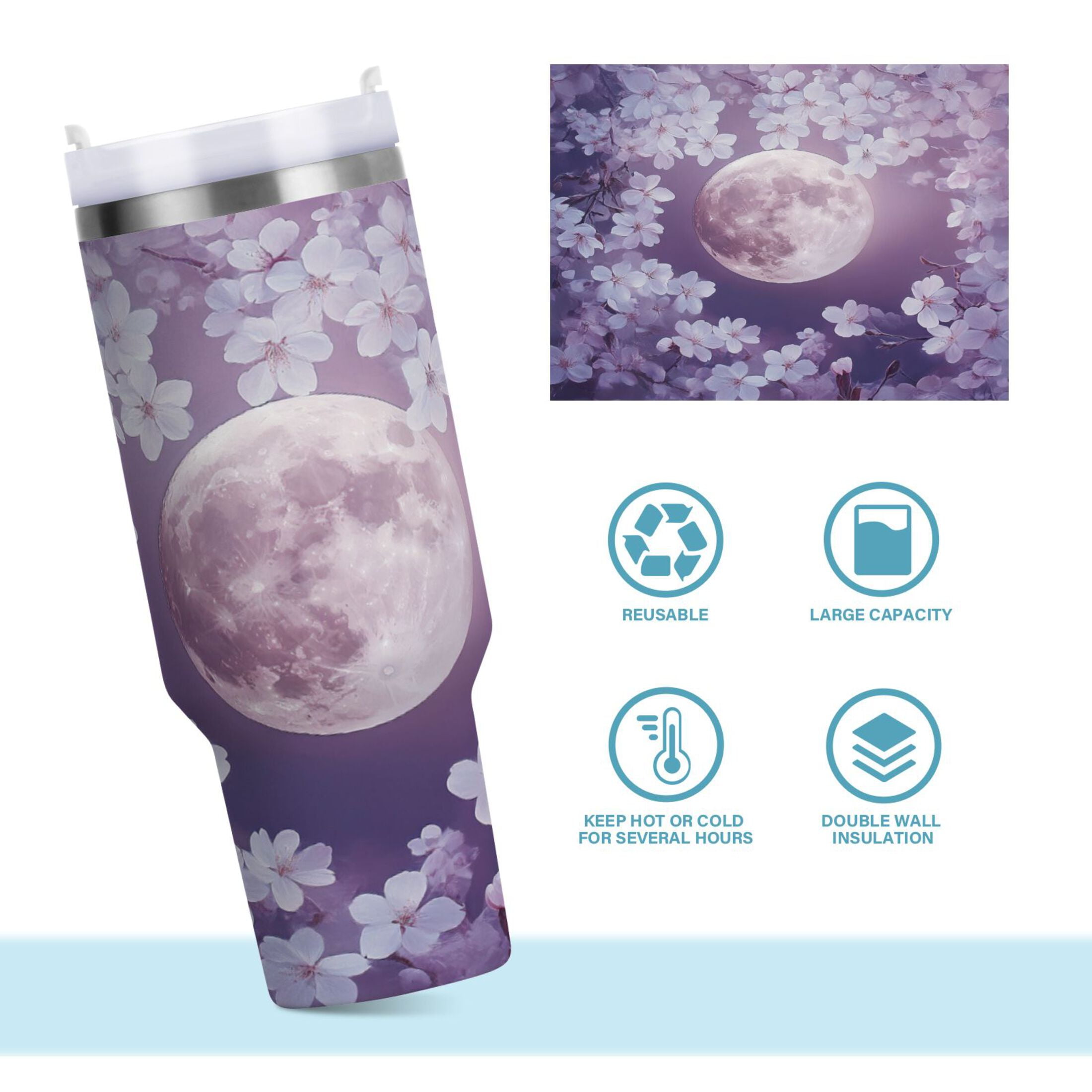 DIXRUYEE Steel Water Bottles Tumbler Creative Moonlit Blossom Pattern 40oz/30oz - Walmart.com