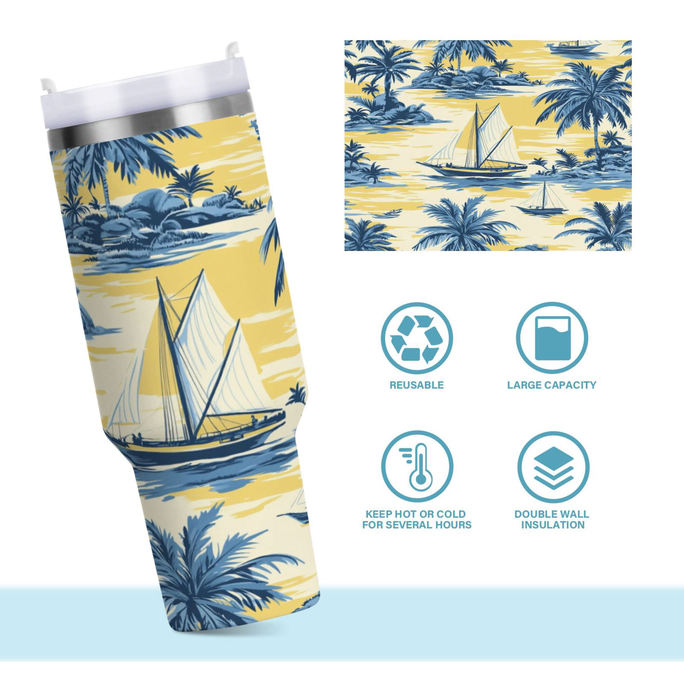 DIXRUYEE Steel Water Bottles Tumbler Creative Nautical Bliss in Blue ...
