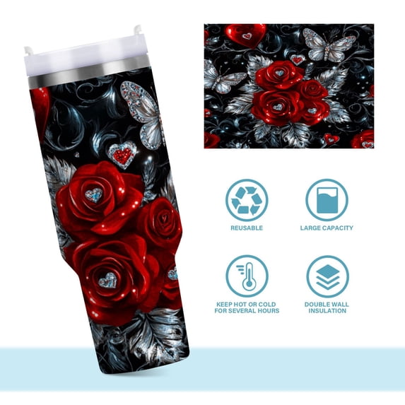 DIXRUYEE Steel Water Bottles Tumbler Creative Passionate Petals Pattern ...
