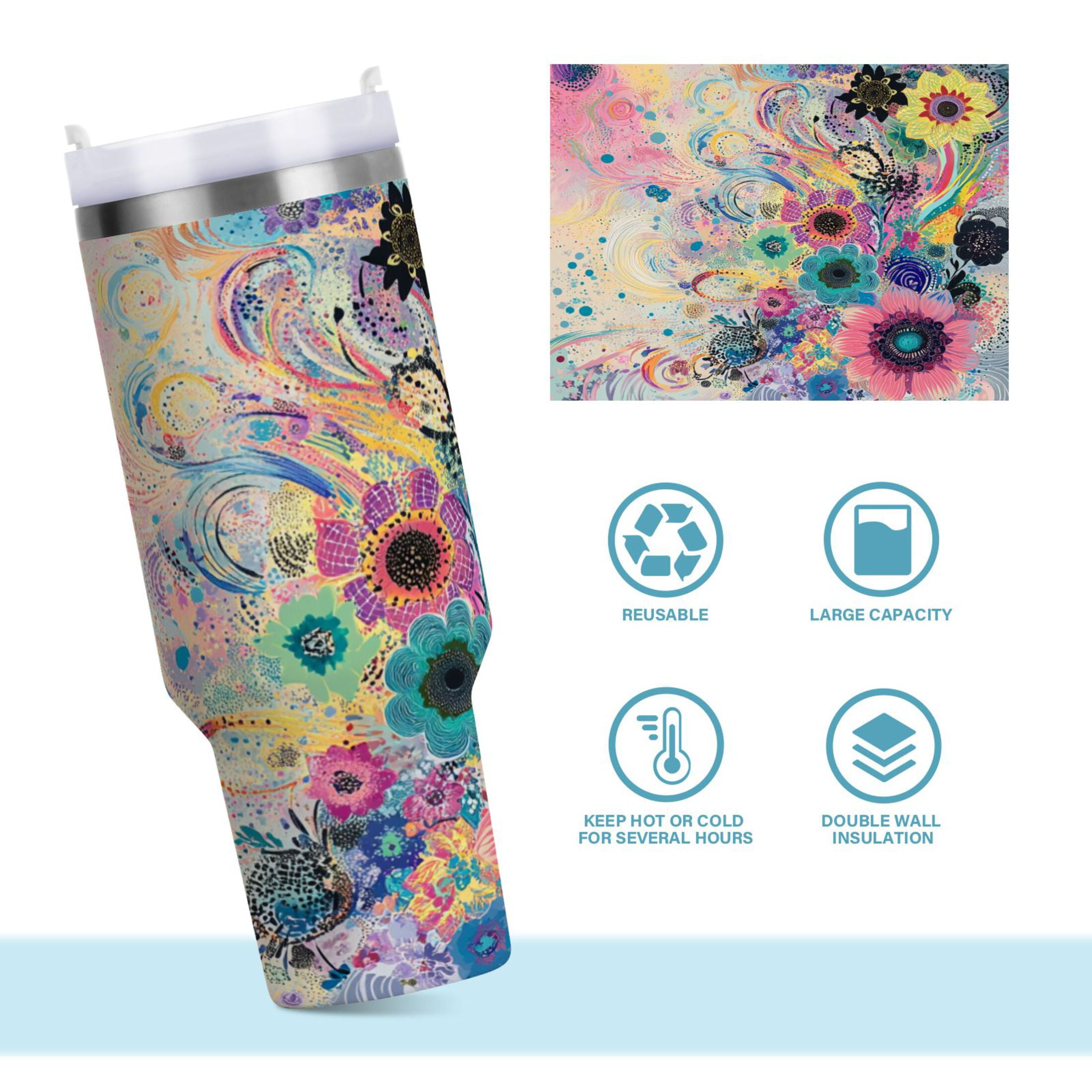 DIXRUYEE Steel Water Bottles Tumbler Creative Vibrant Floral Whirl Pattern 40oz/30oz - Walmart.com