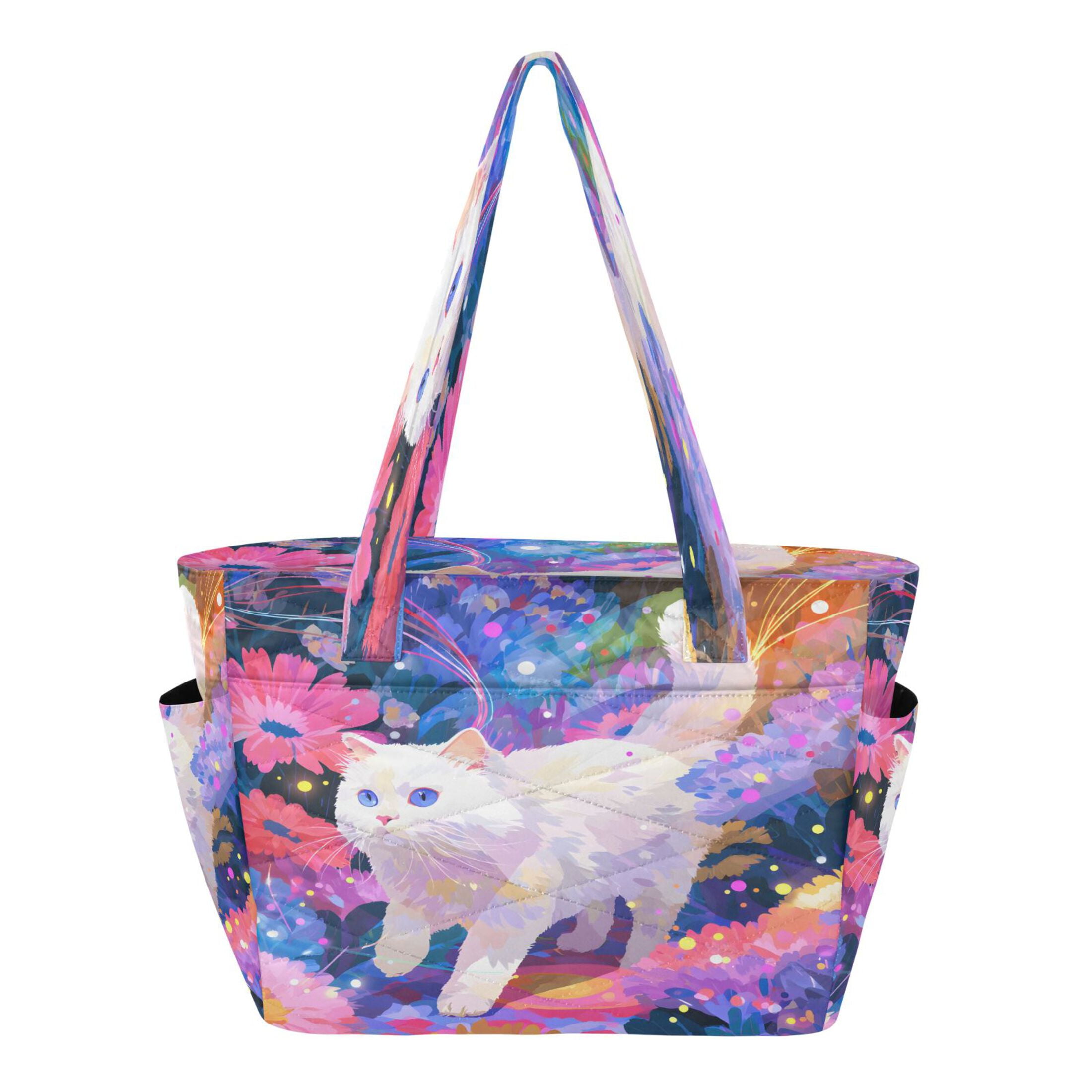 DIXRUYEE Tote Handbags Casual Shoulderbags In Cat’s Rainbow Floral ...