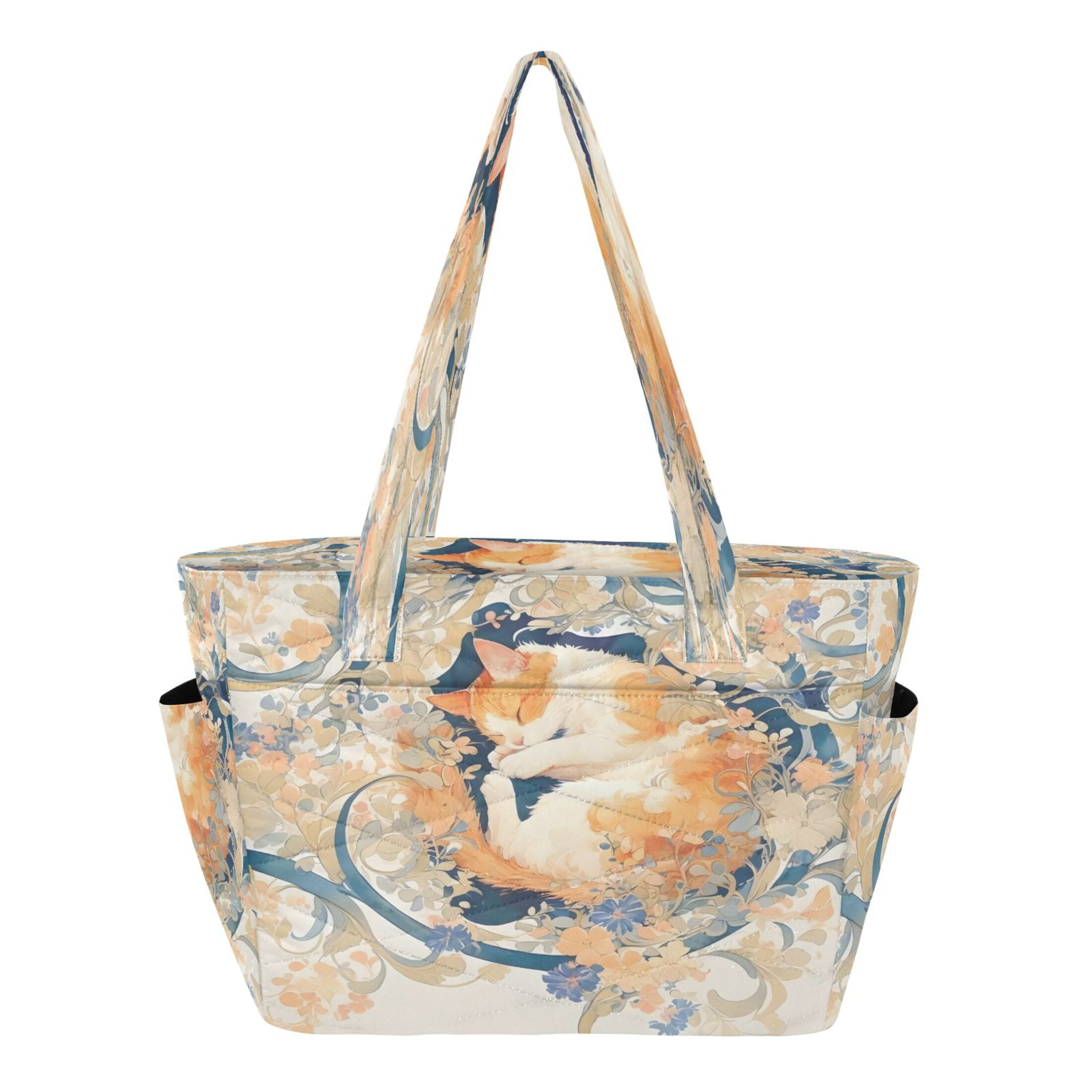 DIXRUYEE Tote Handbags Casual Shoulderbags In Curled Cat in Floral ...