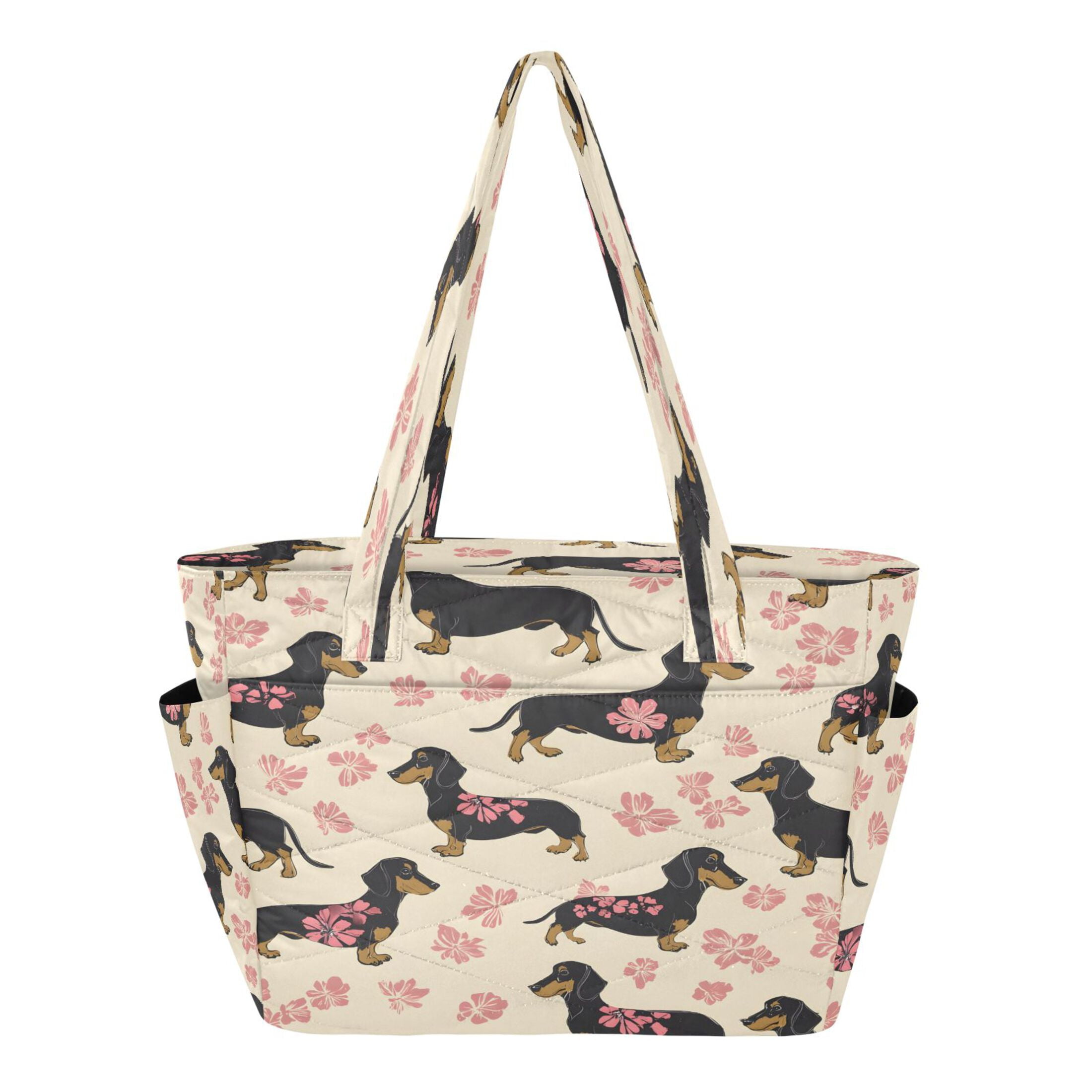 DIXRUYEE Tote Handbags Casual Shoulderbags In Pink Flower Dachshund ...