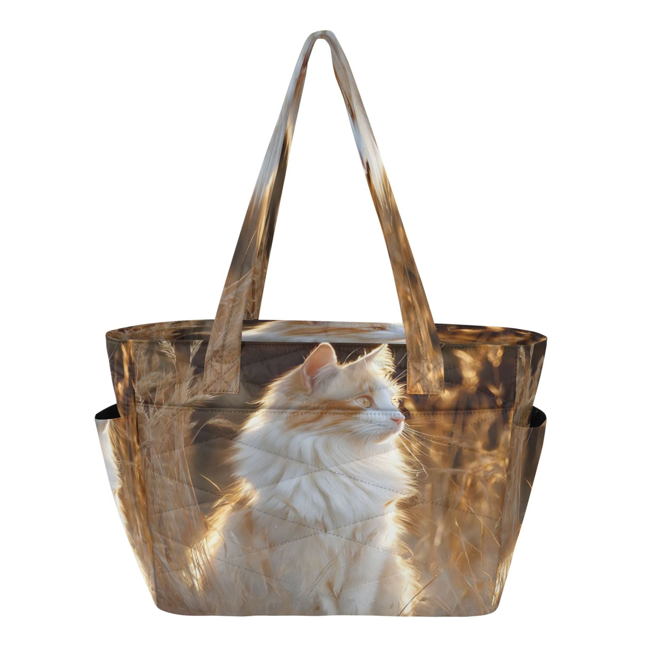 DIXRUYEE Tote Handbags Casual Shoulderbags In Reed Fluffy Cat Pattern ...