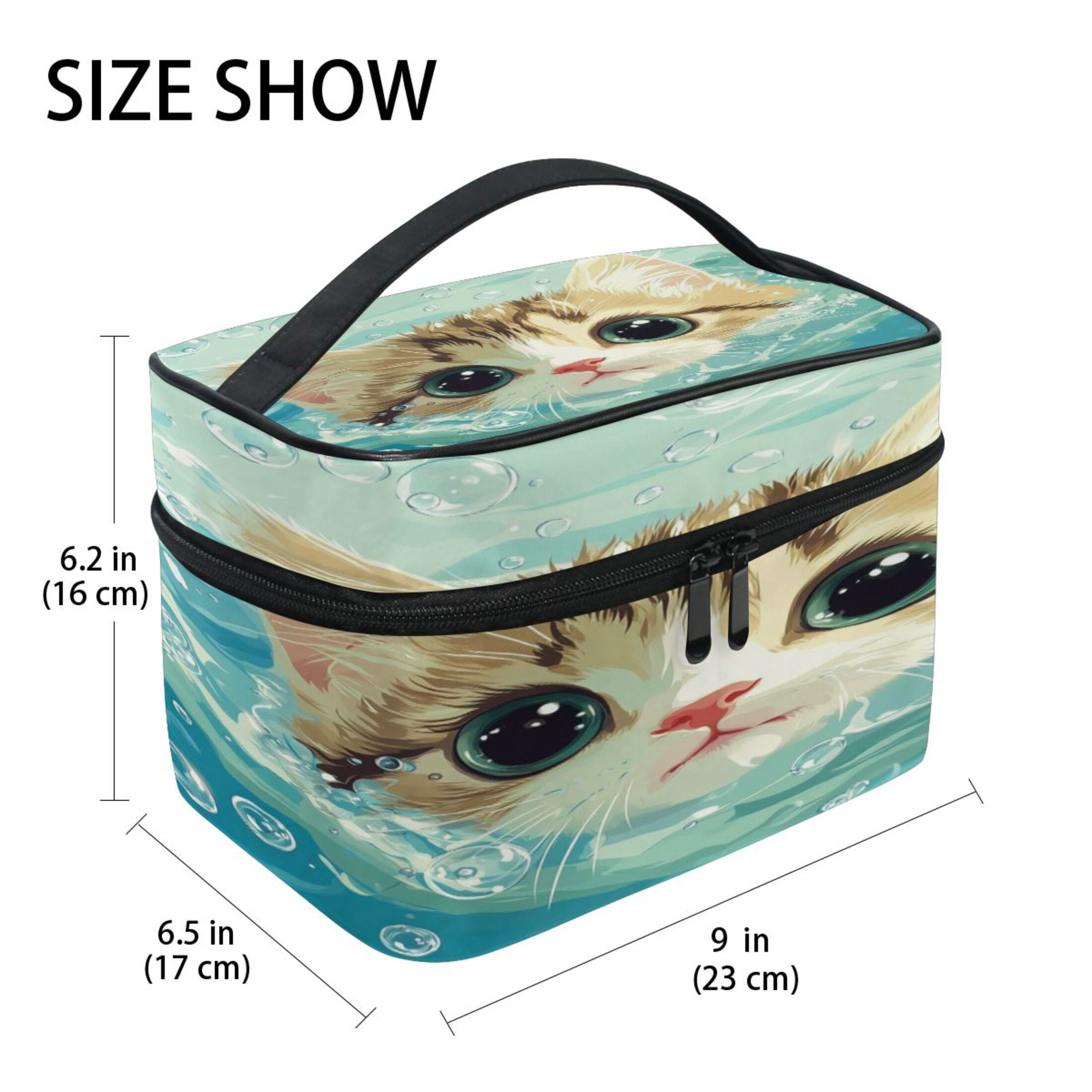 DIXRUYEE Train Case Cosmetics Organizer Fashion Curious Kitten in Water ...