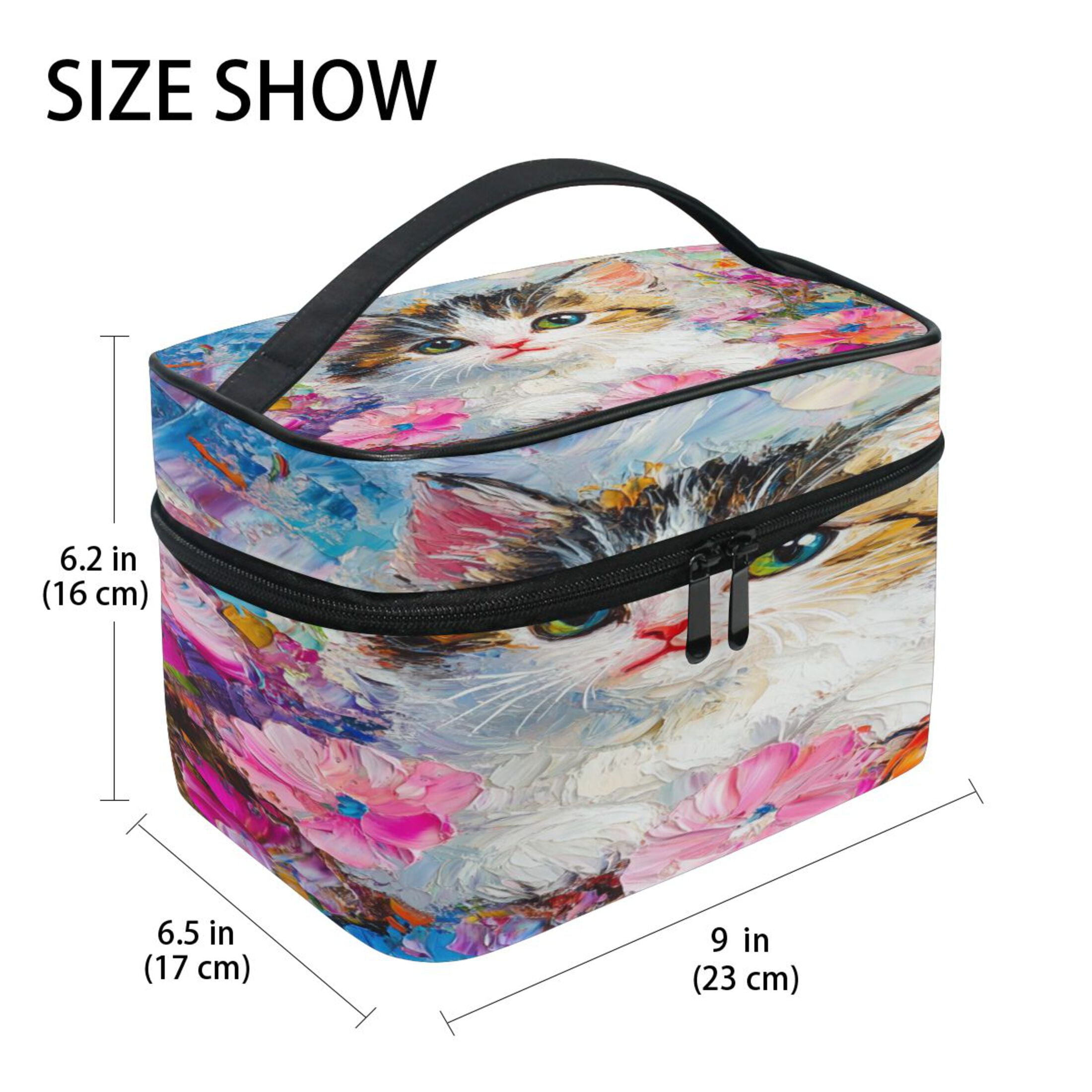 DIXRUYEE Train Case Cosmetics Organizer Fashion Kitten Garden Portrait ...