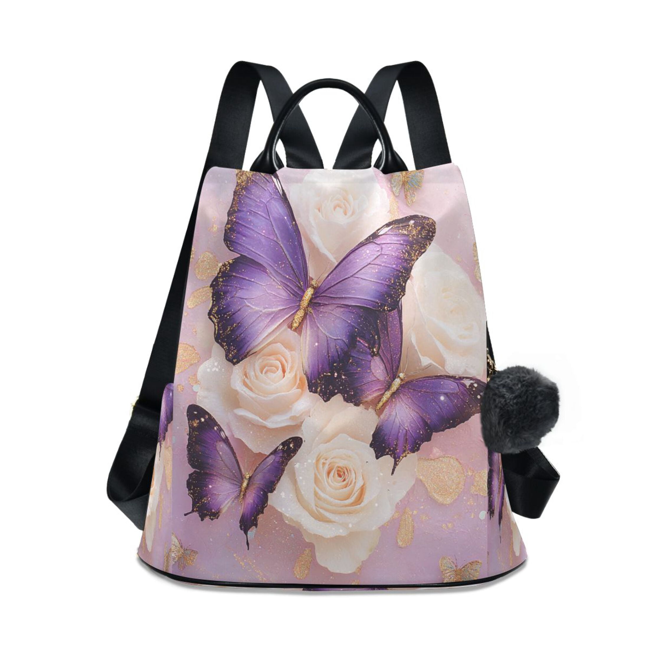 DIXRUYEE Travel Backpack Casual Bag Fashion Purple Butterflies Printed ...