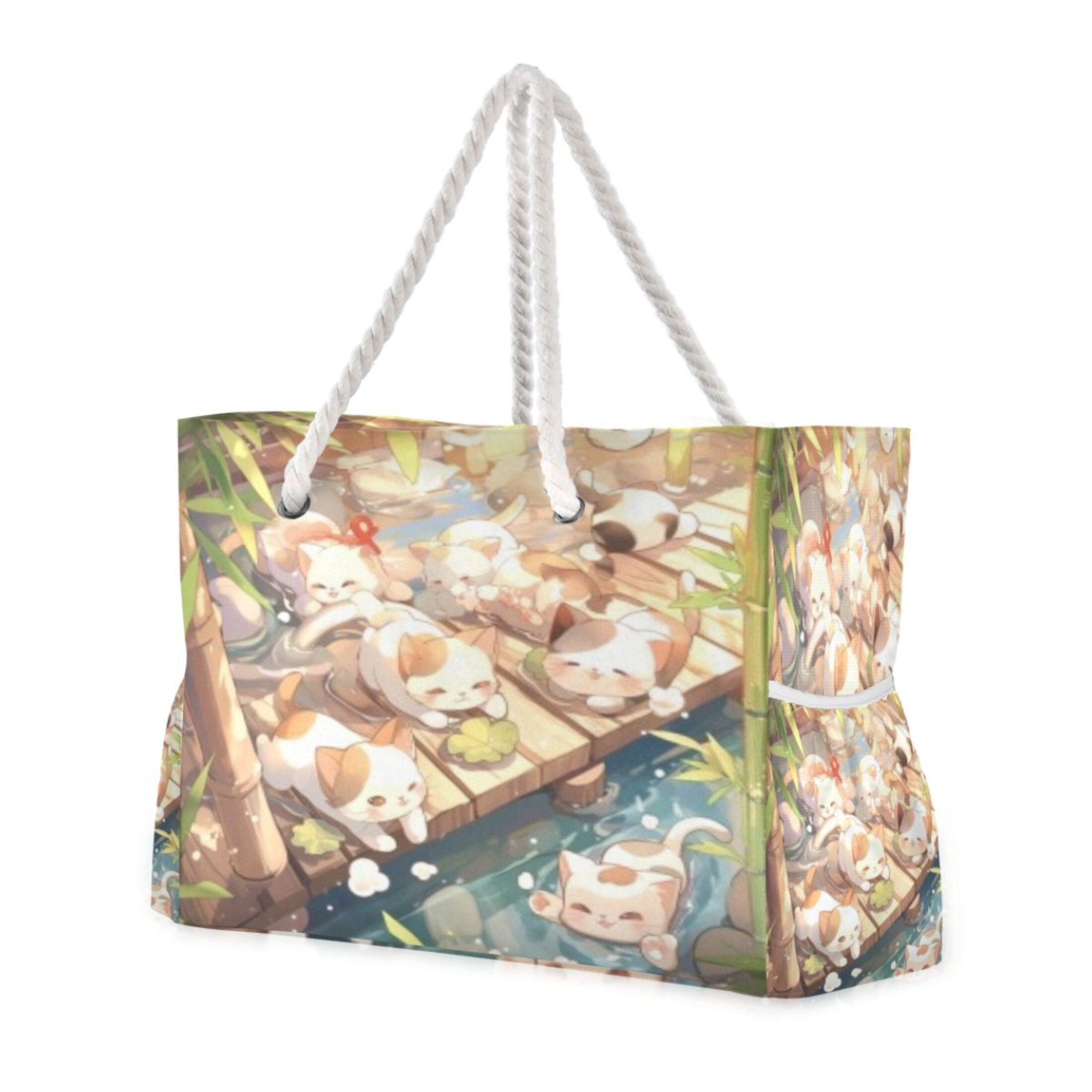 DIXRUYEE Travel Tote ShoulerBag Creative Bamboo Stream Cats Float ...