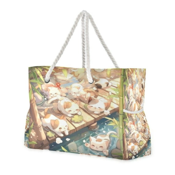 DIXRUYEE Travel Tote ShoulerBag Creative Bamboo Stream Cats Float ...