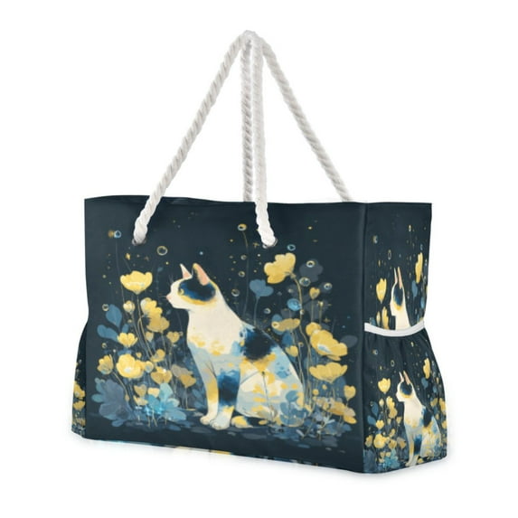 DIXRUYEE Travel Tote ShoulerBag Creative Cat in Flower Field Pattern ...
