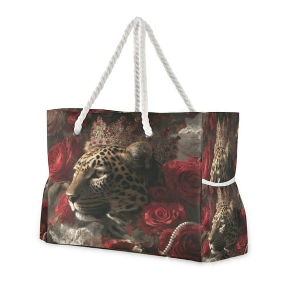 DIXRUYEE Travel Tote ShoulerBag Creative Crowned Leopard Roses Pattern ...