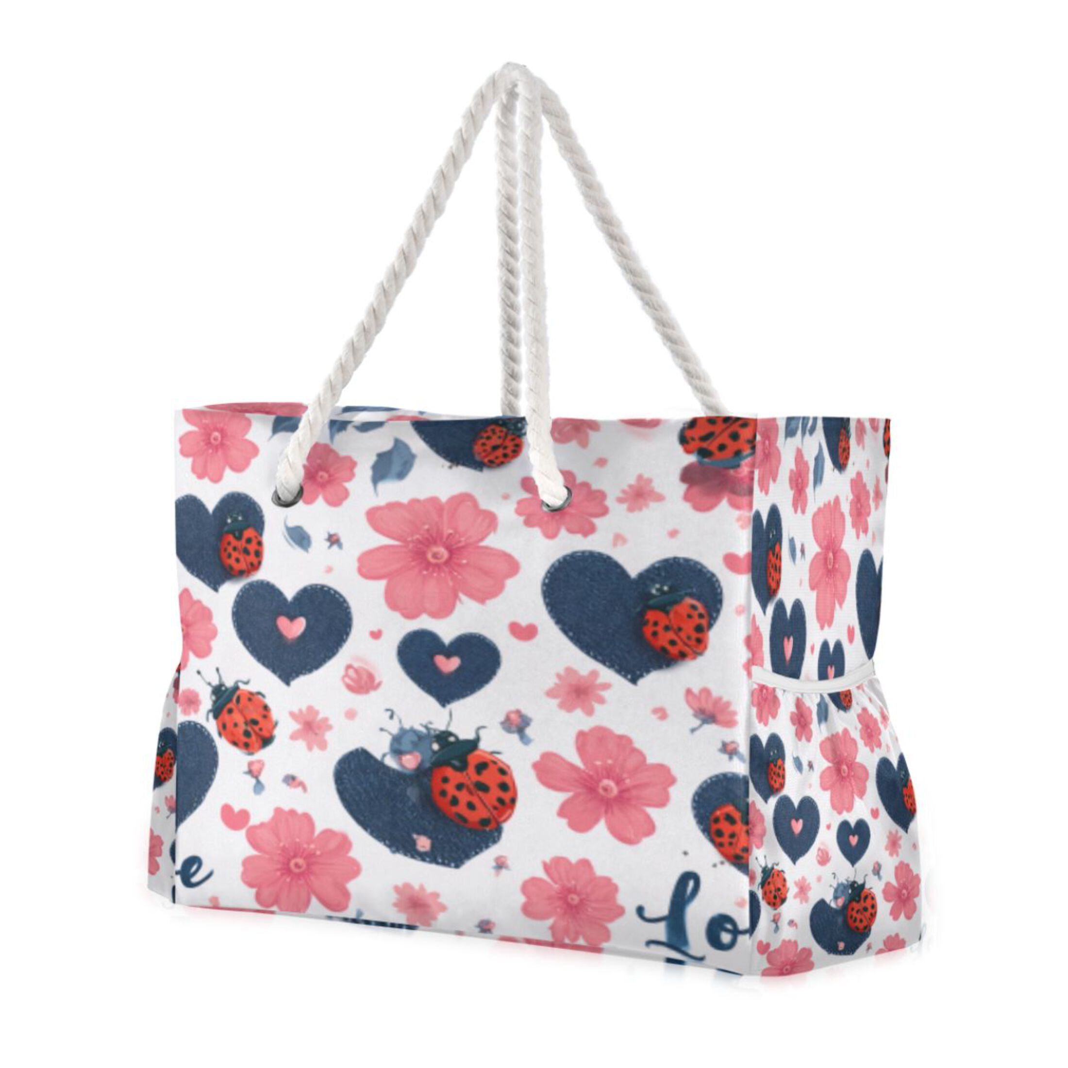 DIXRUYEE Travel Tote ShoulerBag Creative Floral Ladybug Heart Pattern ...