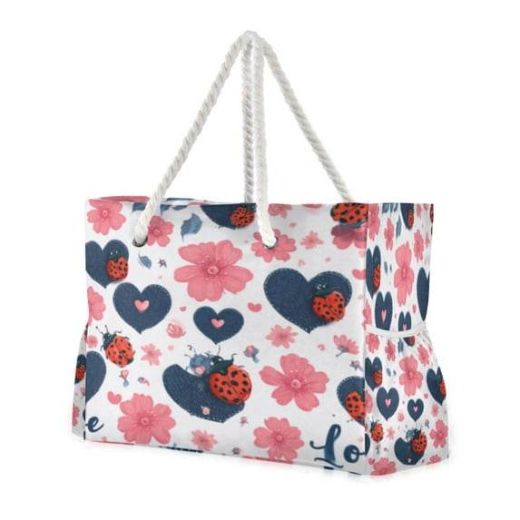 DIXRUYEE Travel Tote ShoulerBag Creative Floral Ladybug Heart Pattern ...