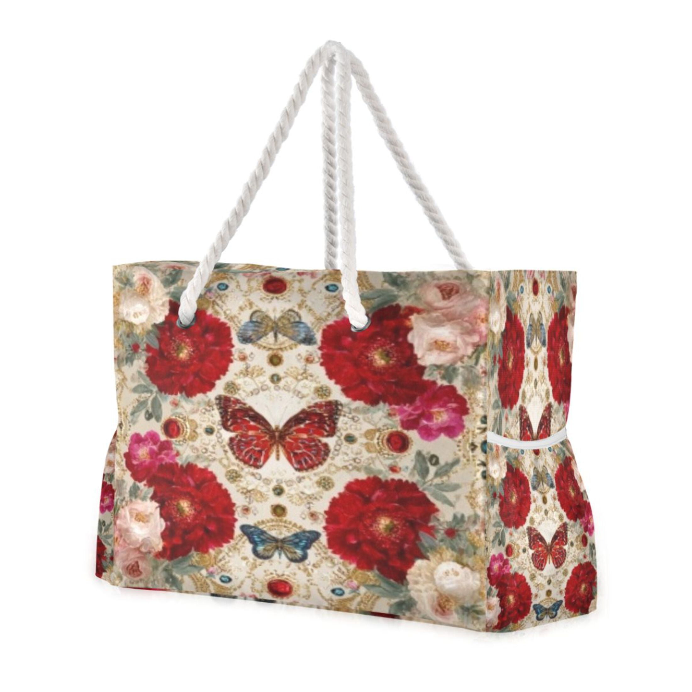 DIXRUYEE Travel Tote ShoulerBag Creative Red Rose Butterfly Opulence ...