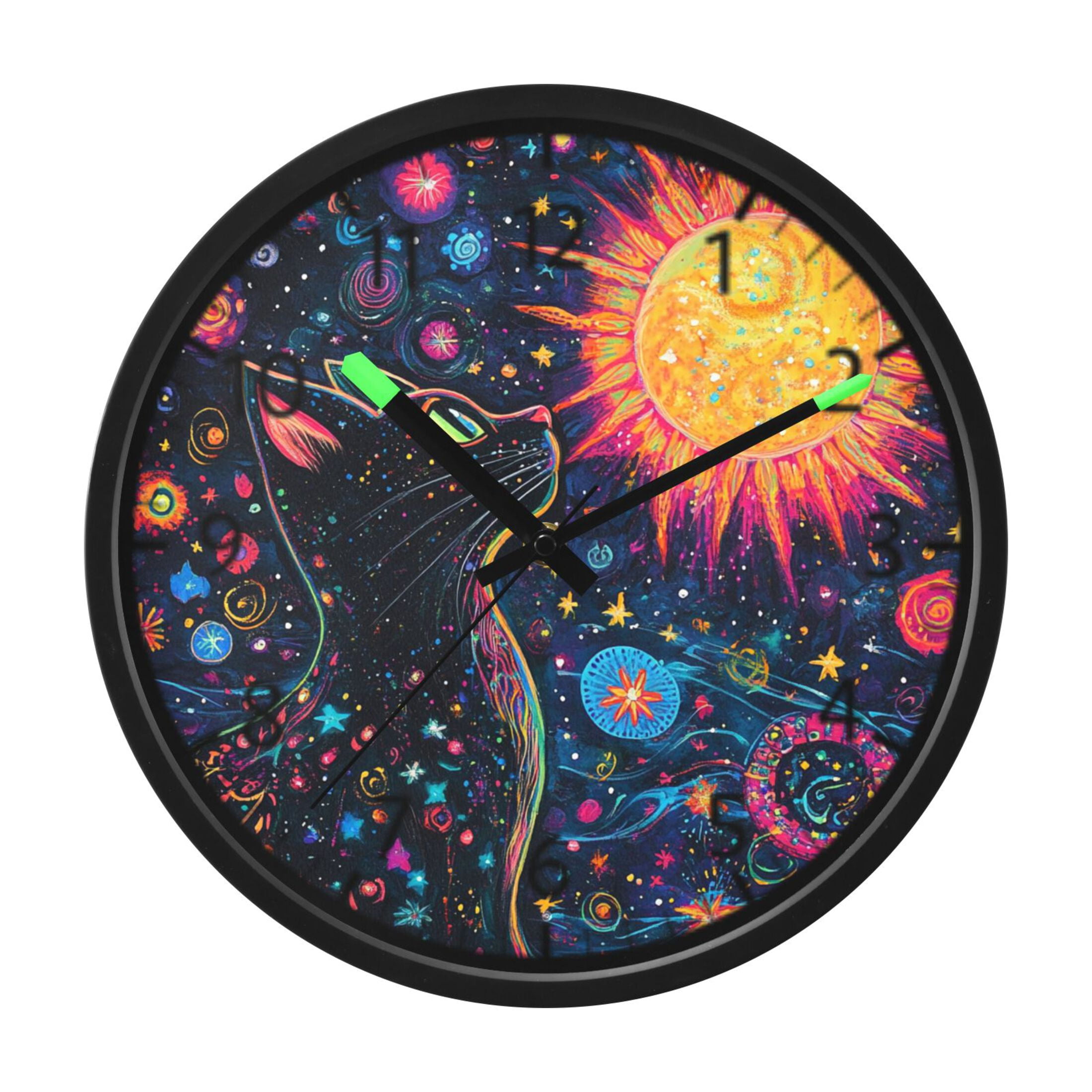DIXRUYEE Voice Activated LED Night Wall Clock Size:12in Cosmic Cat ...