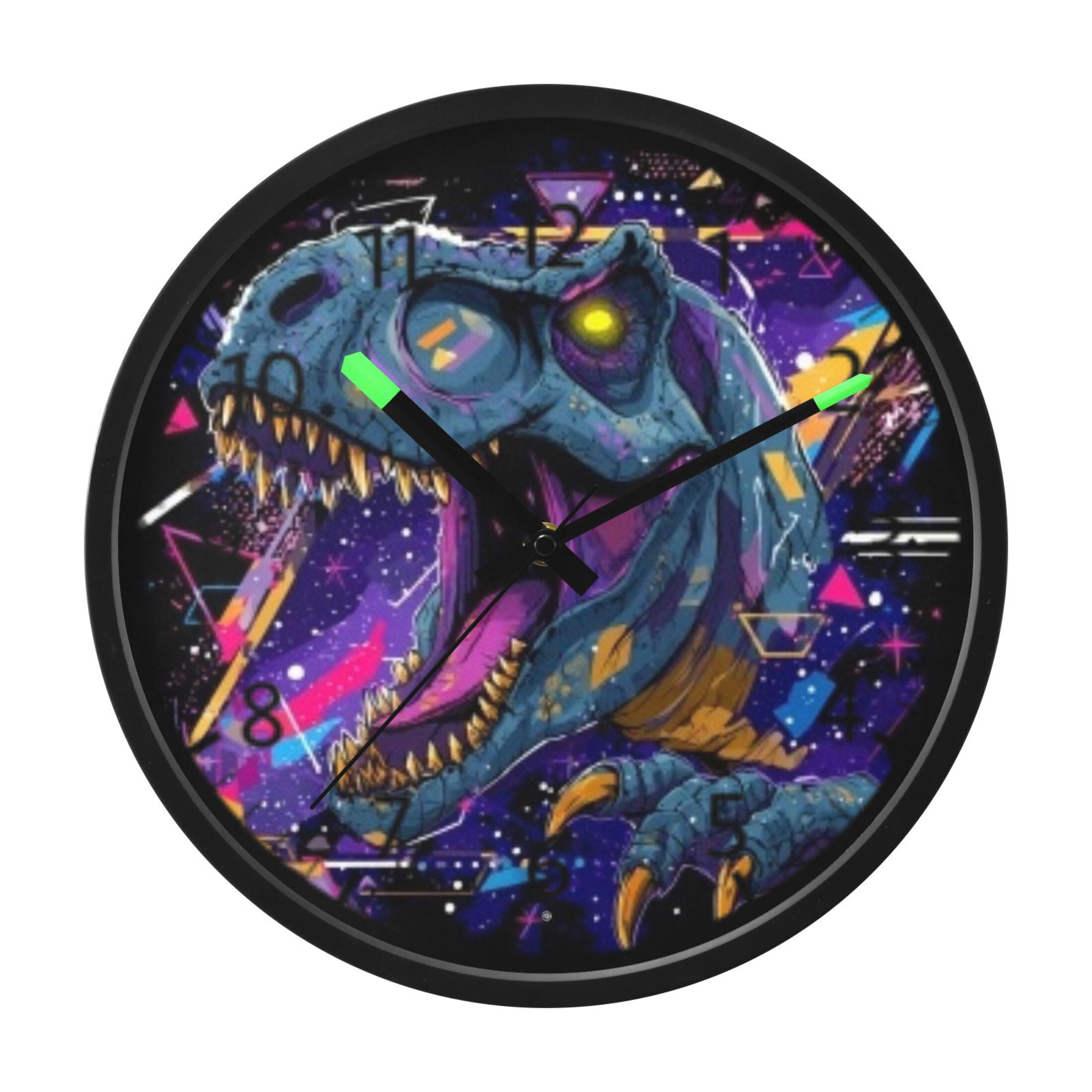DIXRUYEE Voice Activated LED Night Wall Clock Size:12in Neon Geo T-rex ...