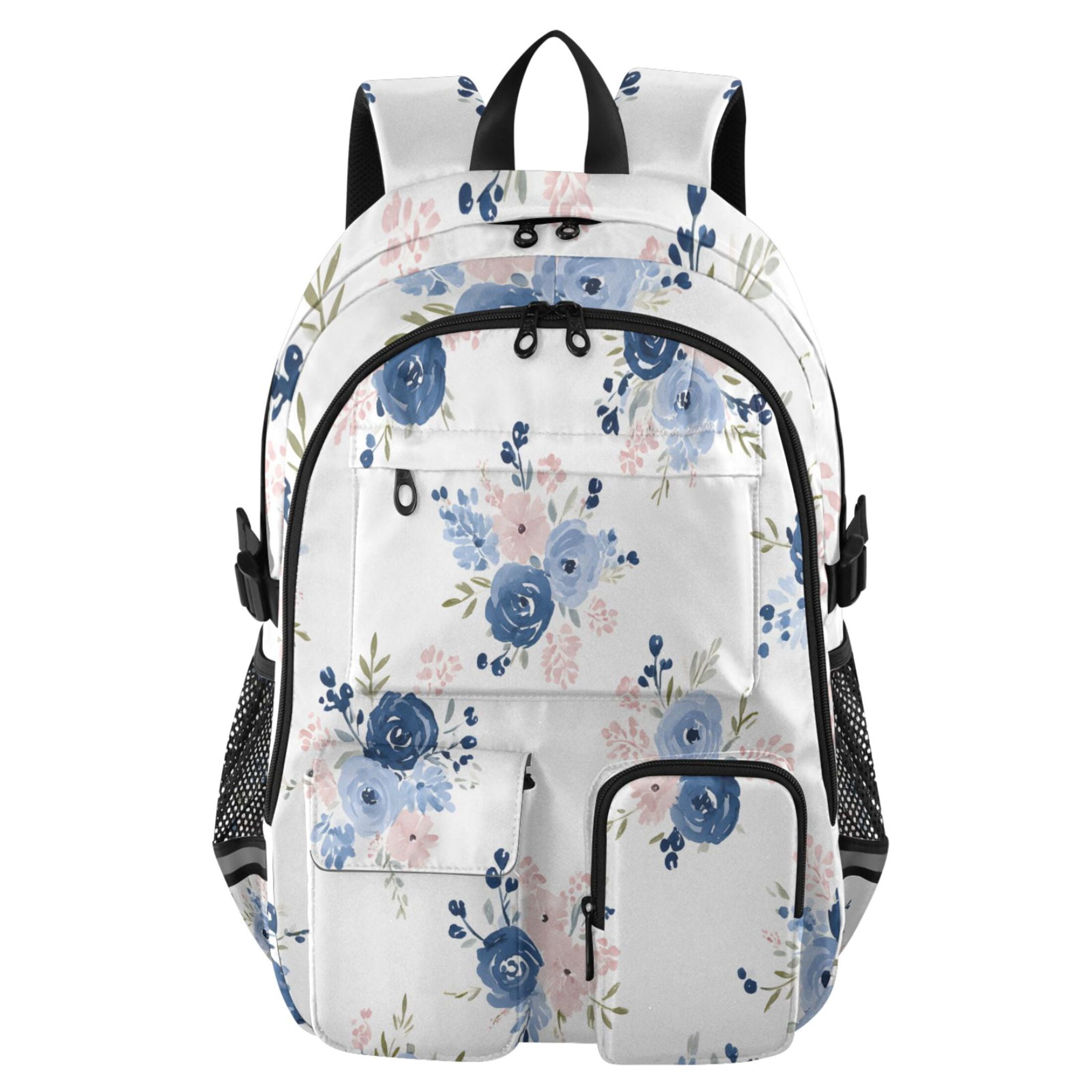 DIXRUYEE Watercolor Blue Floral Pattern Backpack for School 14”Laptop ...
